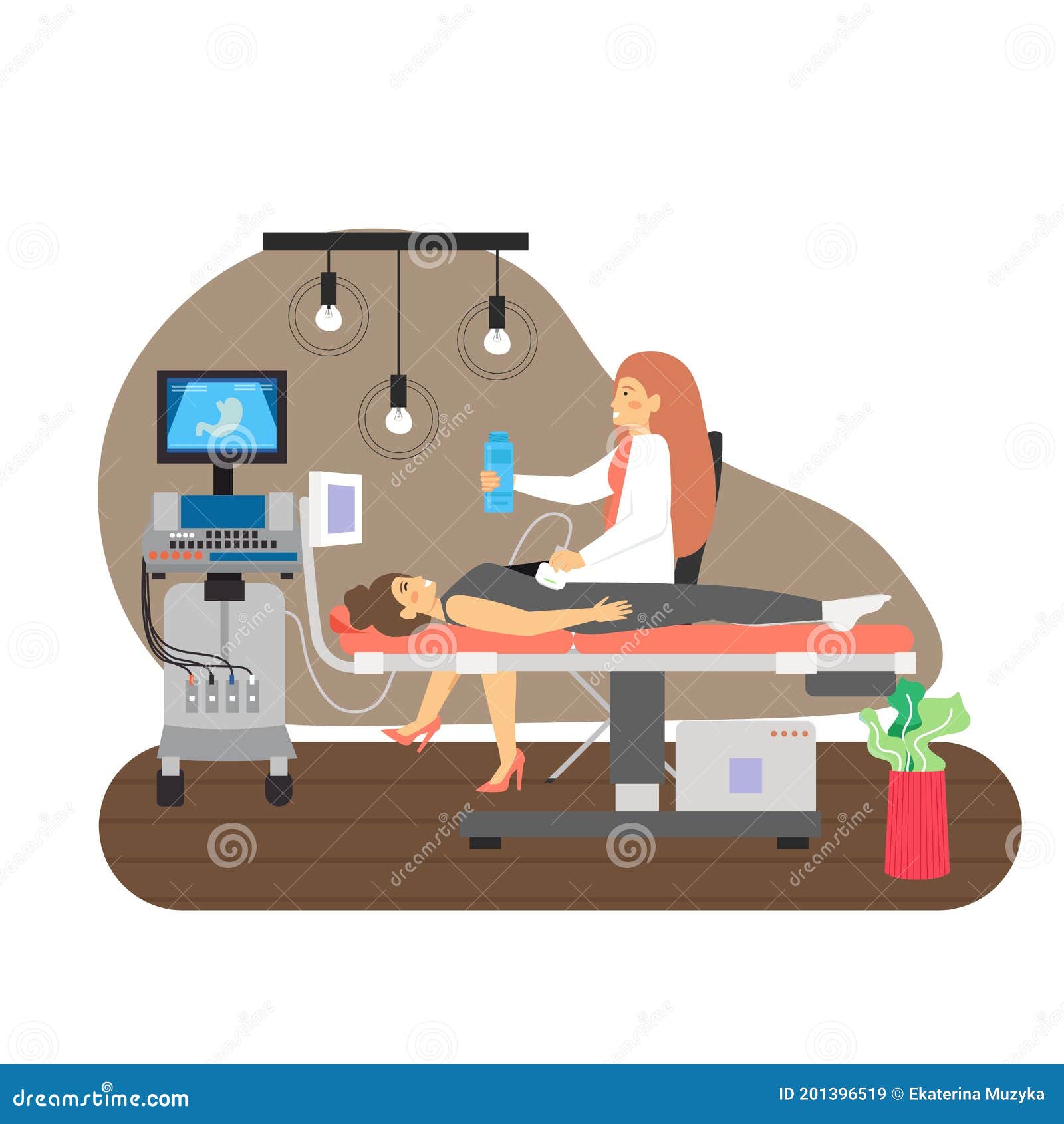 Female Doctor Doing Abdominal Ultrasound Scan To Female Patient Flat