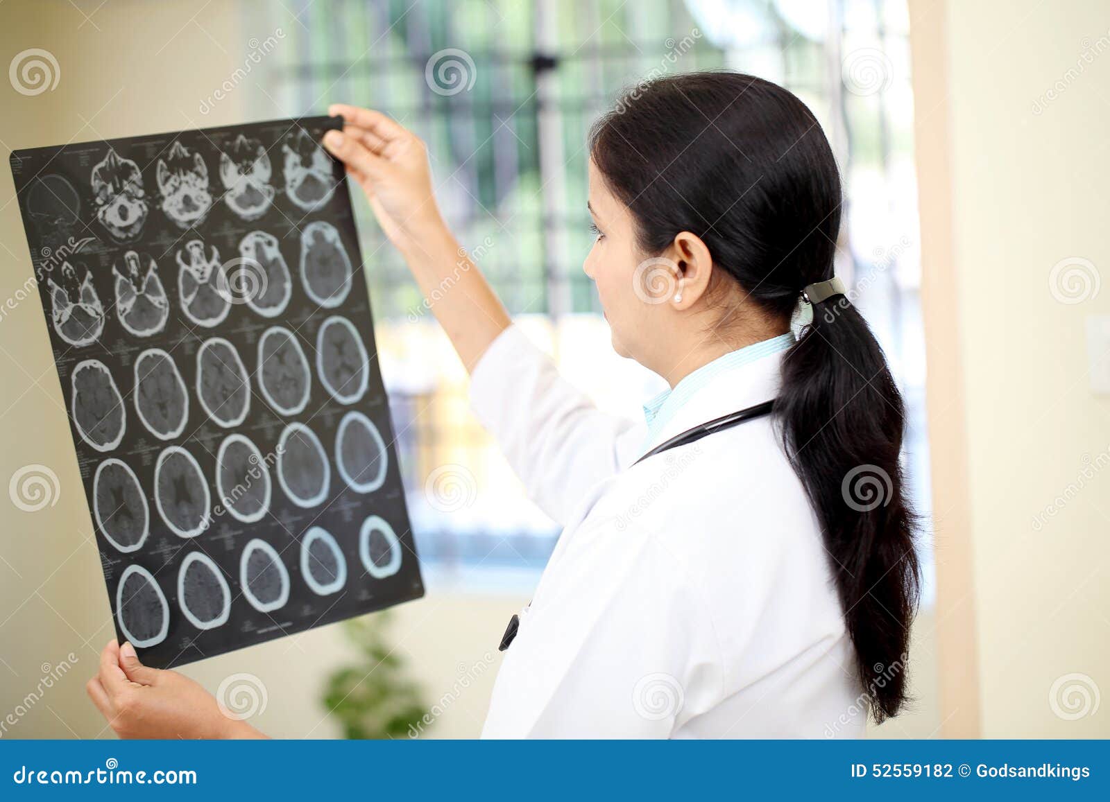 Female Doctor Examining a Brain Tomography Scan Stock Photo - Image of ...