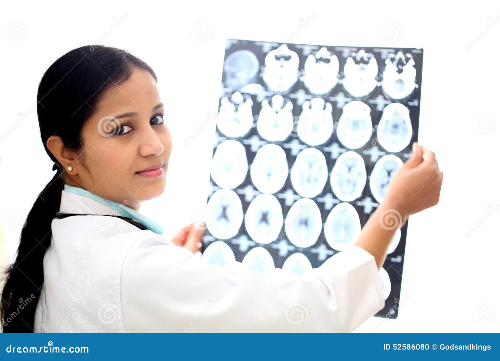 Female Doctor Examining a Brain Tomography Scan Stock Photo - Image of ...
