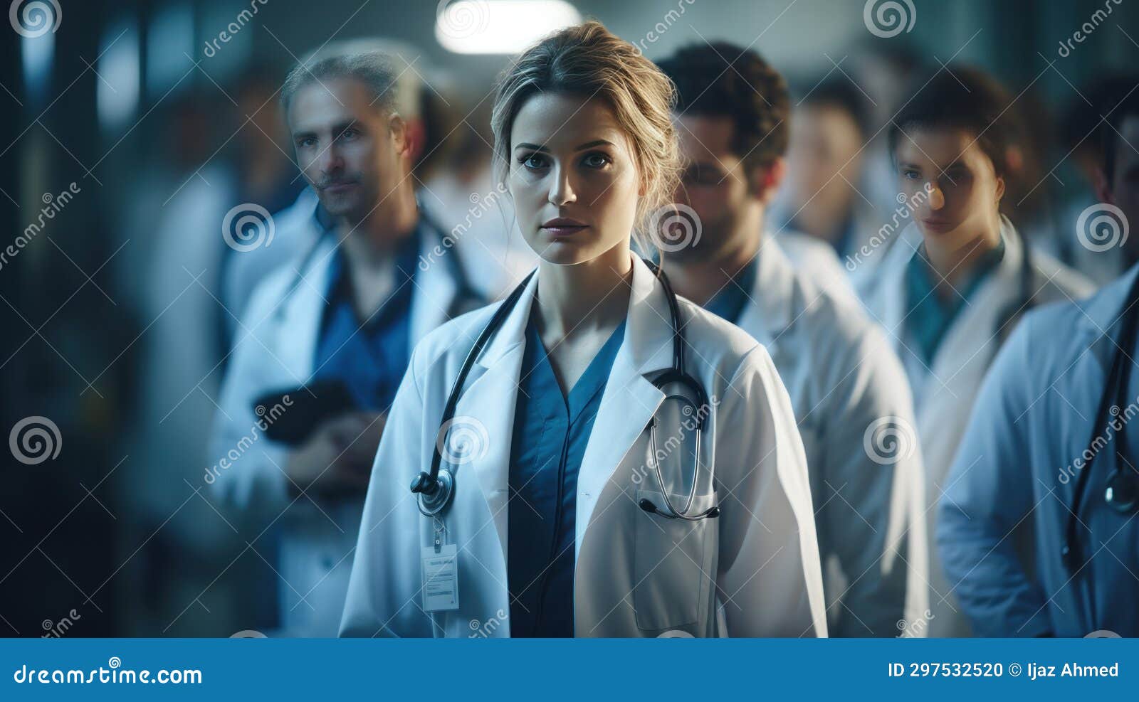 Female Doctor in Front of a Group of Doctors Stock Illustration ...