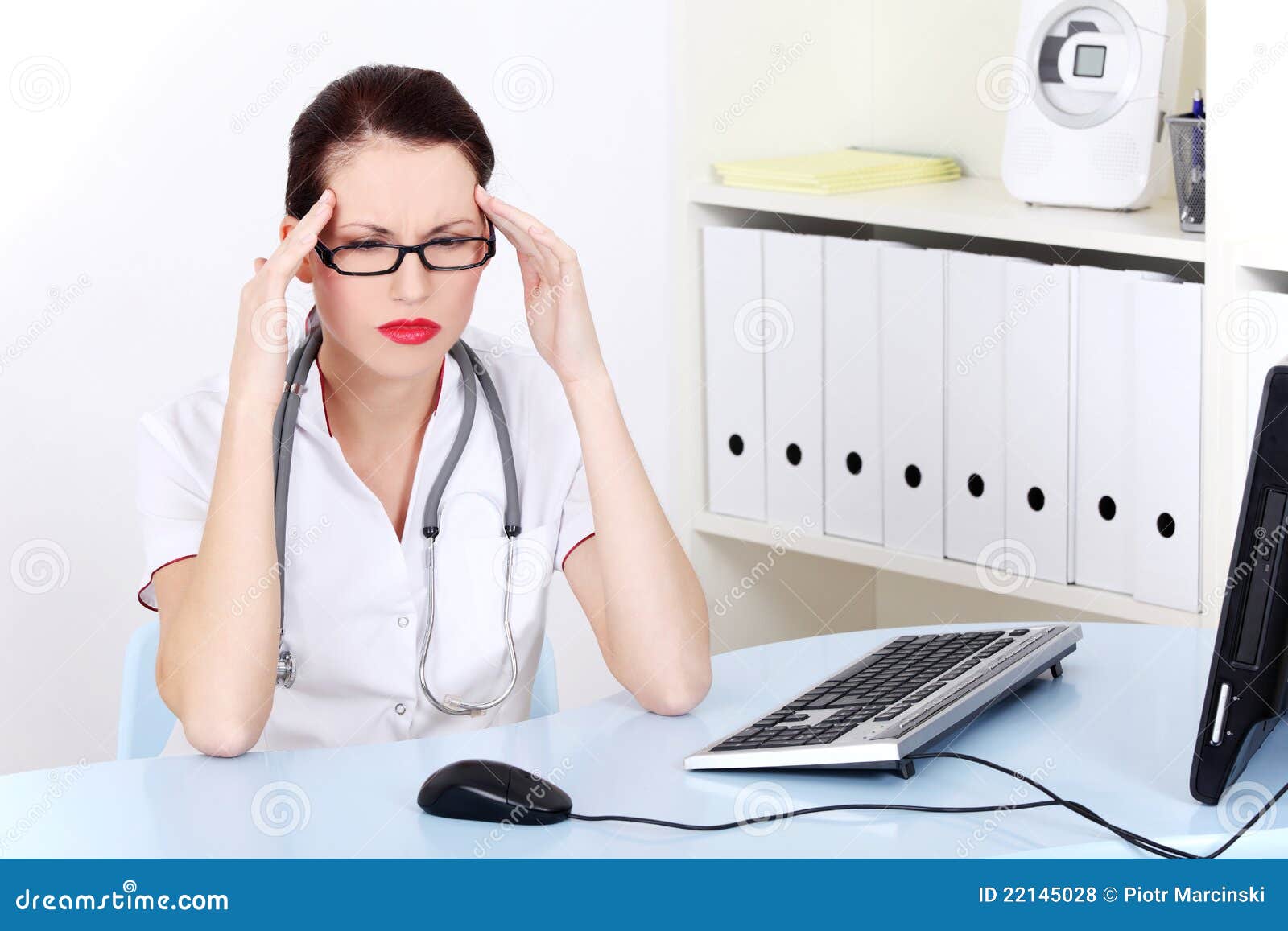 Female Doctor Having Headache. Stock Photo - Image of depressed ...
