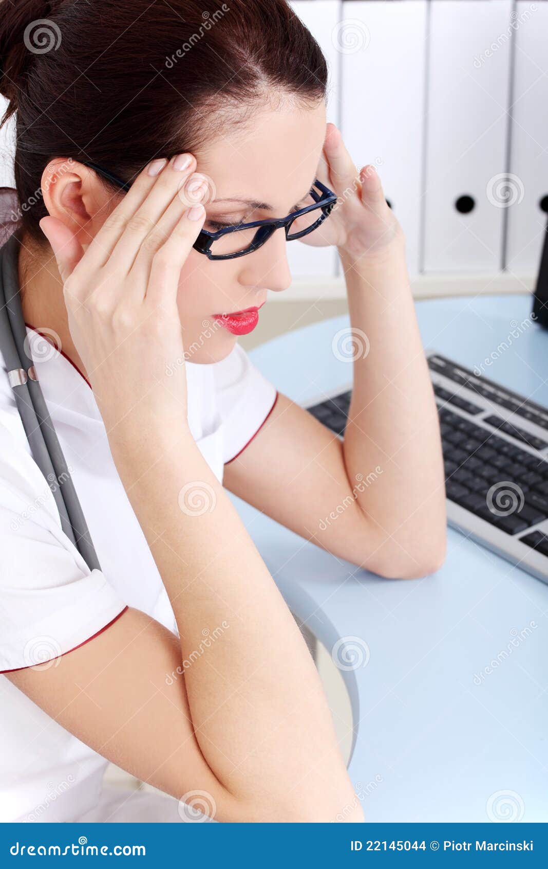Female Doctor Having Headache. Stock Photo - Image of desk, pain: 22145044