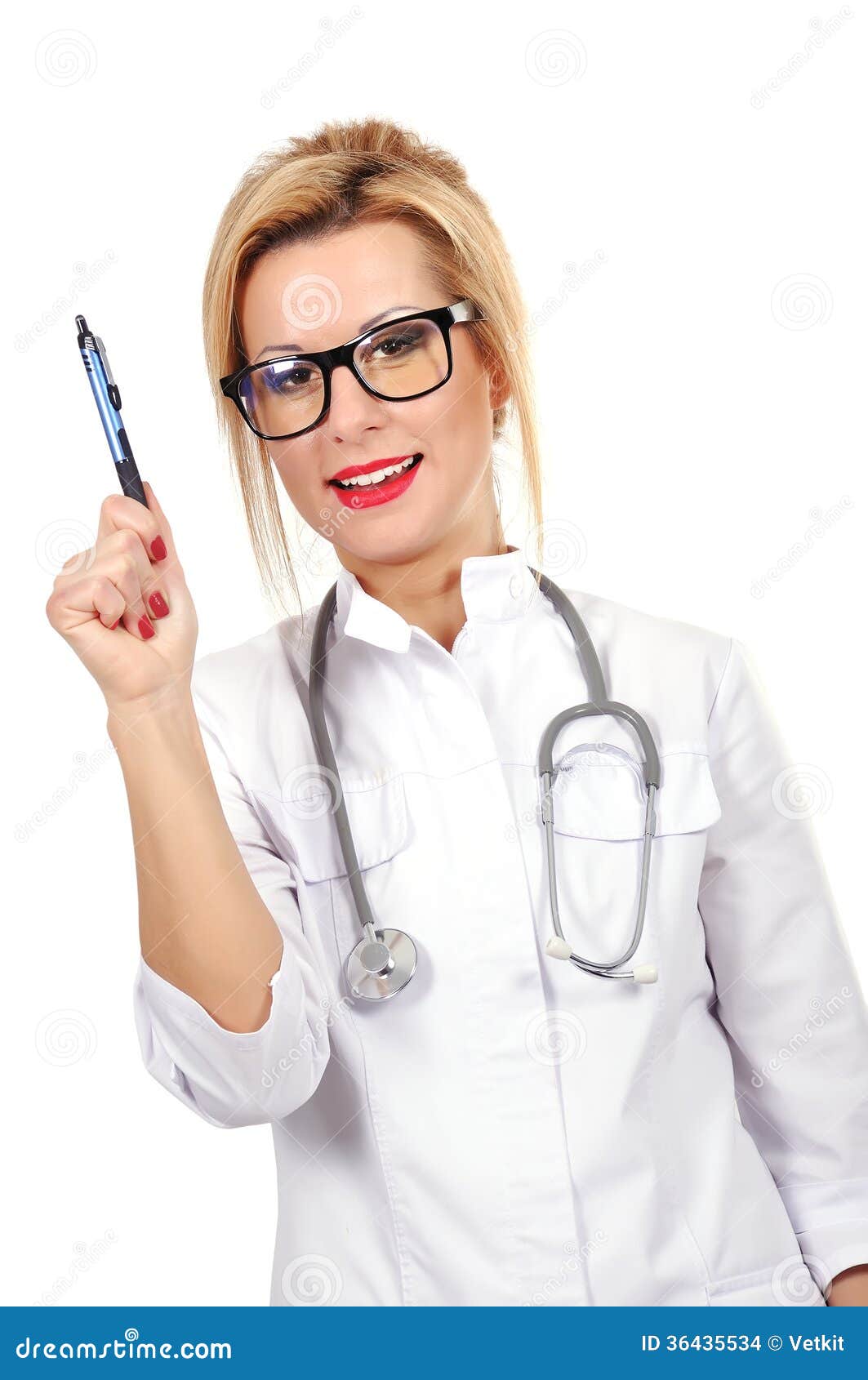 Female doctor holding pen stock photo. Image of cheerful - 36435534
