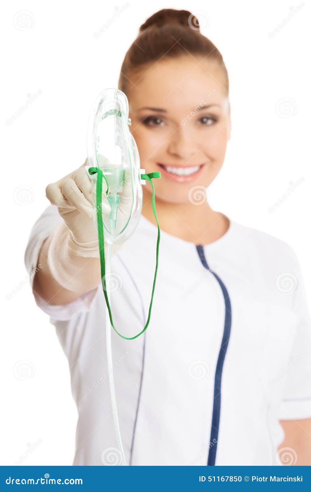 Female Doctor Holding Up Oxygen Mask Stock Photo - Image of breathing ...