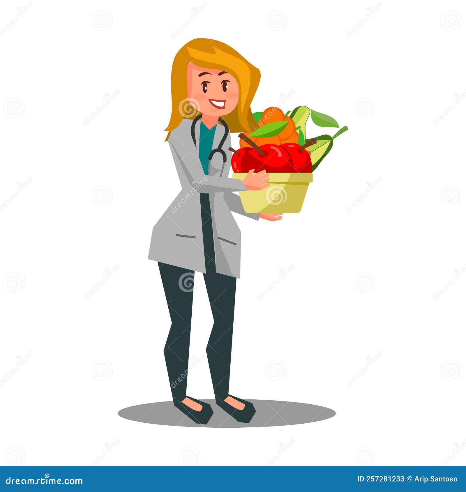 Female Doctor Nutritionist Weight Loss With Fruits Template Stock