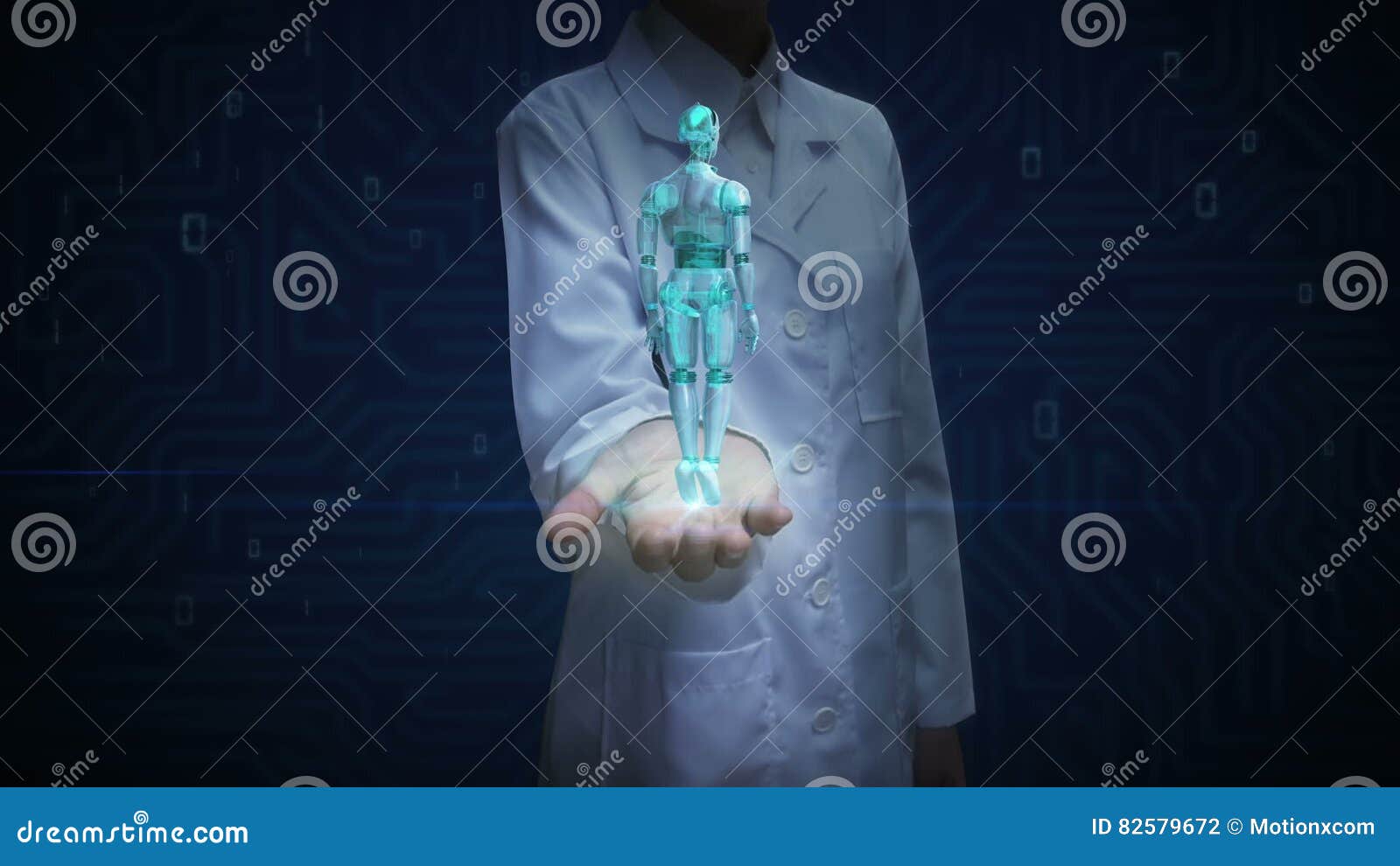 Female Doctor Open Palm, Rotating Transparency 3D Robot Cyborg Body ...