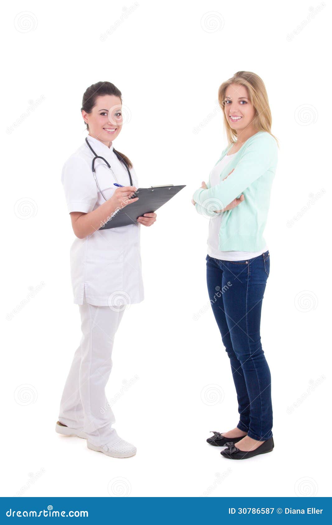 Female Doctor and Patient Isolated Over White Stock Image - Image of ...