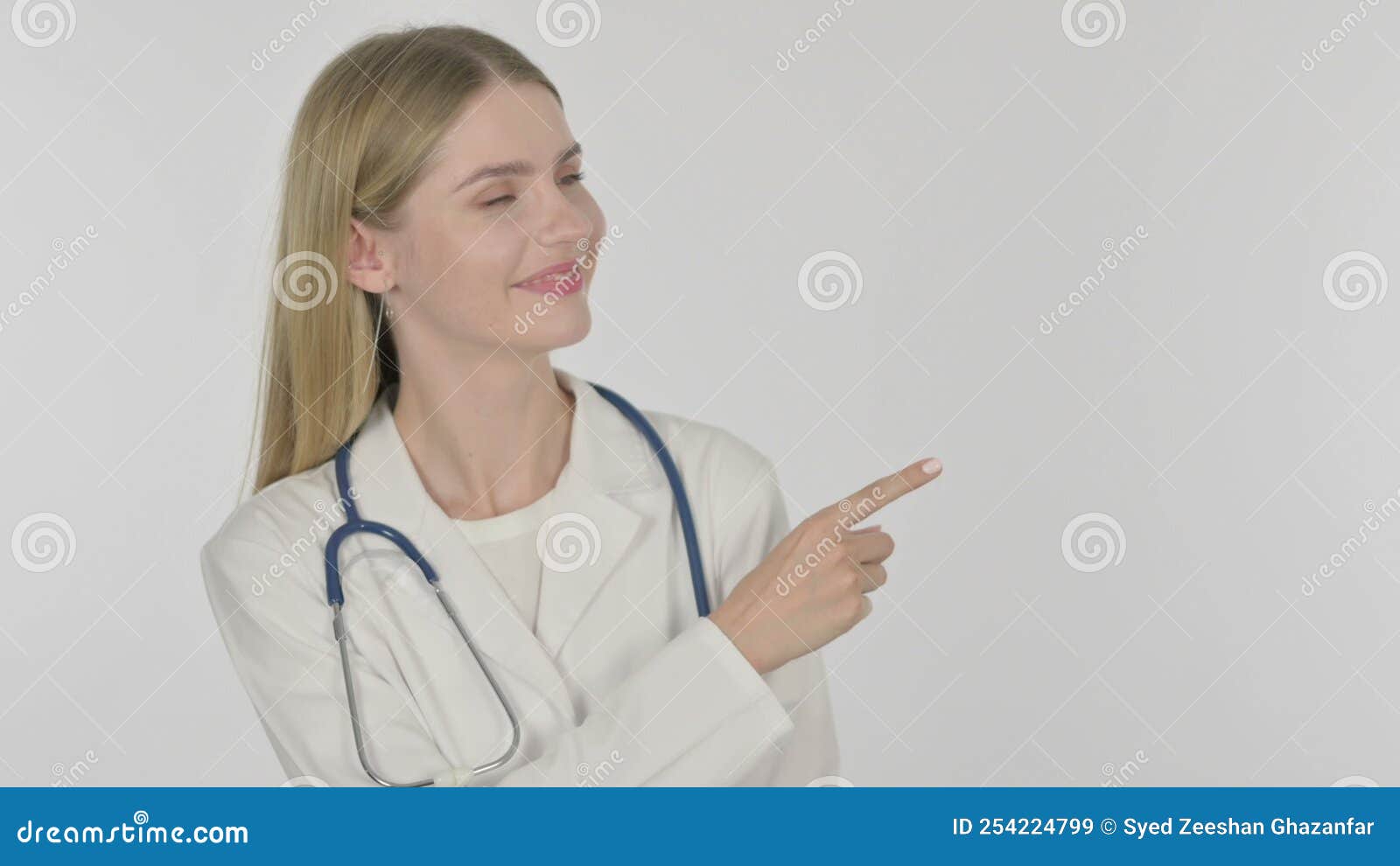 Female Doctor Pointing on Side on White Background Stock Video - Video ...