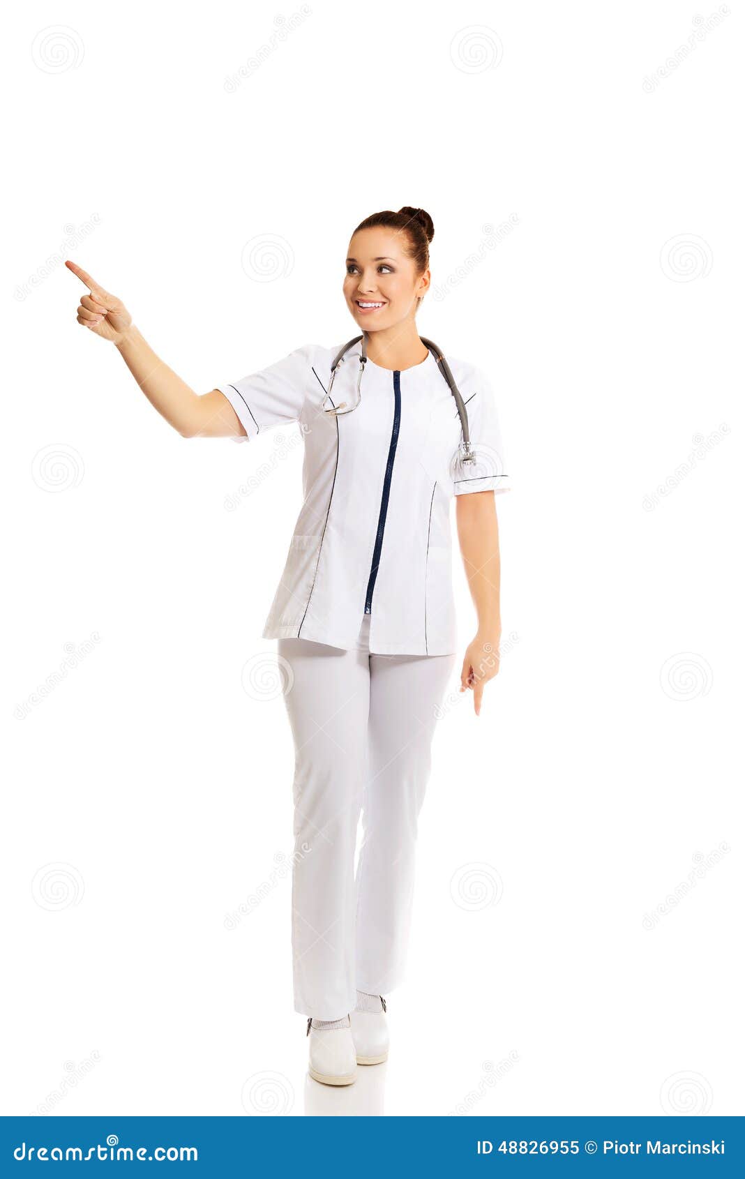 Female Doctor Pointing To the Left Stock Image - Image of advertising ...