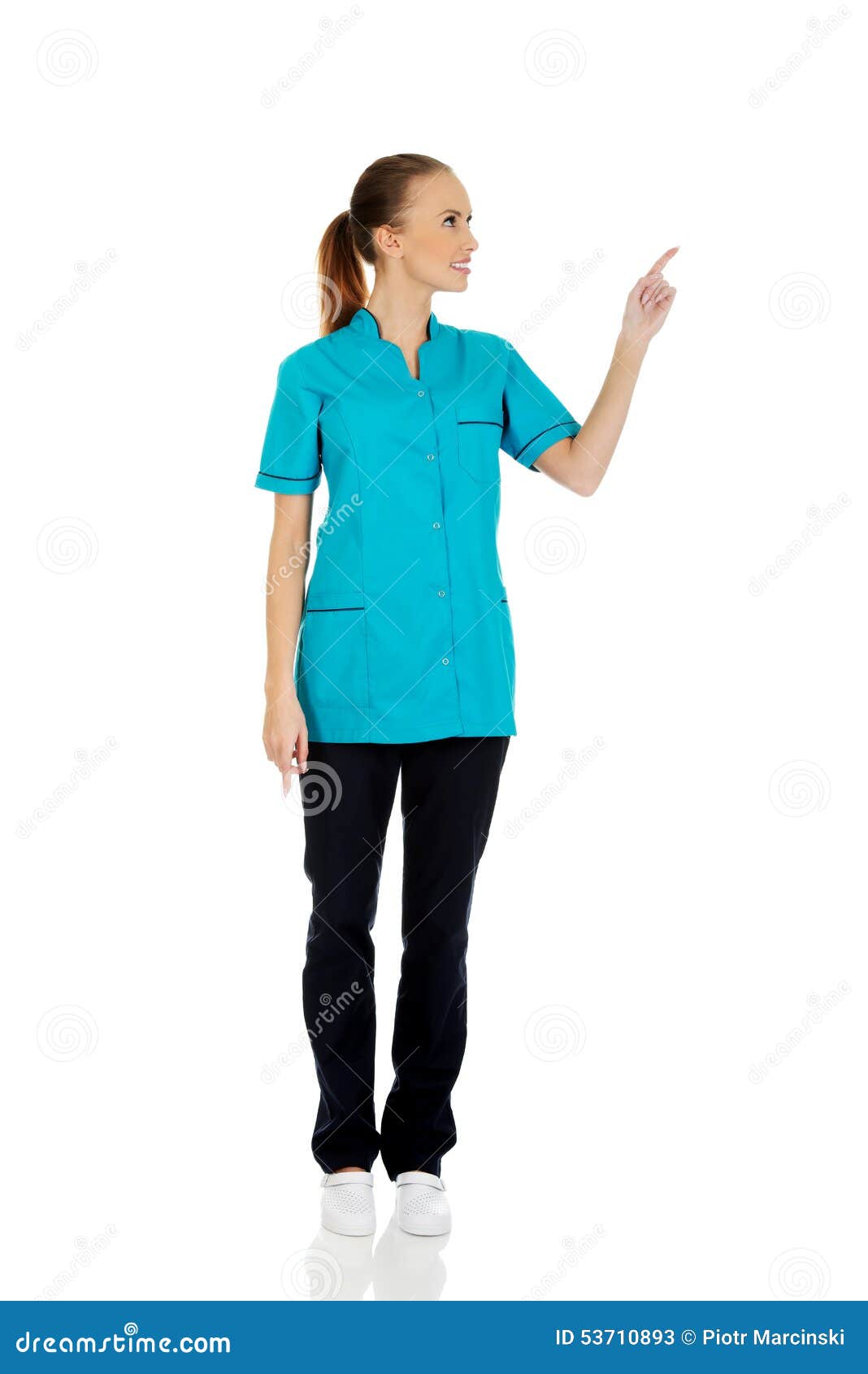 Female doctor pointing up. stock image. Image of people - 53710893