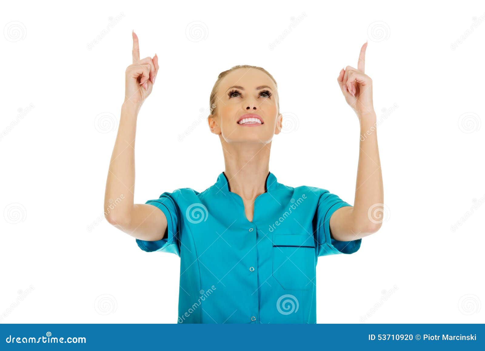 Female doctor pointing up. stock photo. Image of healthcare - 53710920
