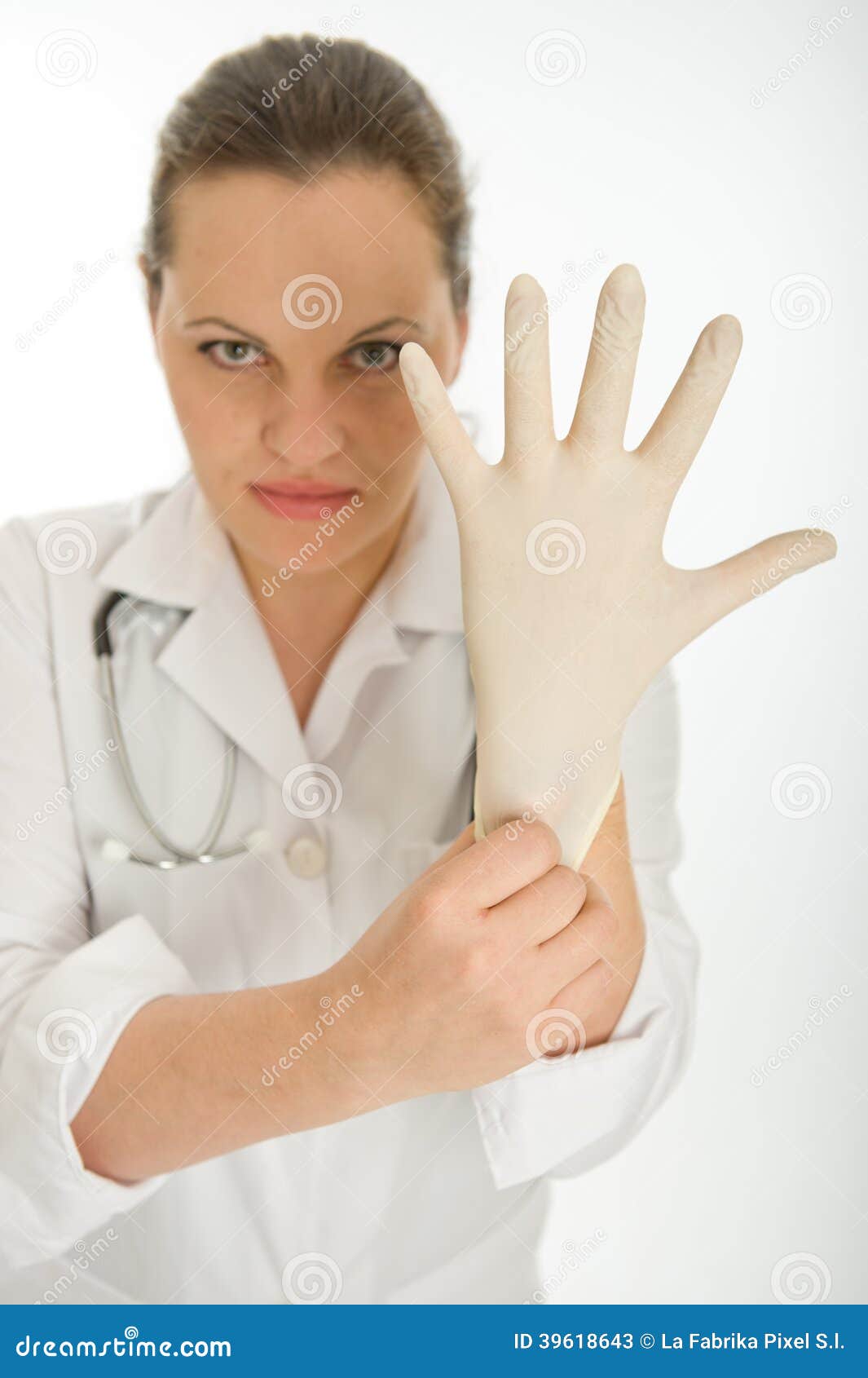 Female Doctor Putting A Latex Glove Stock Image Image Of Surgical