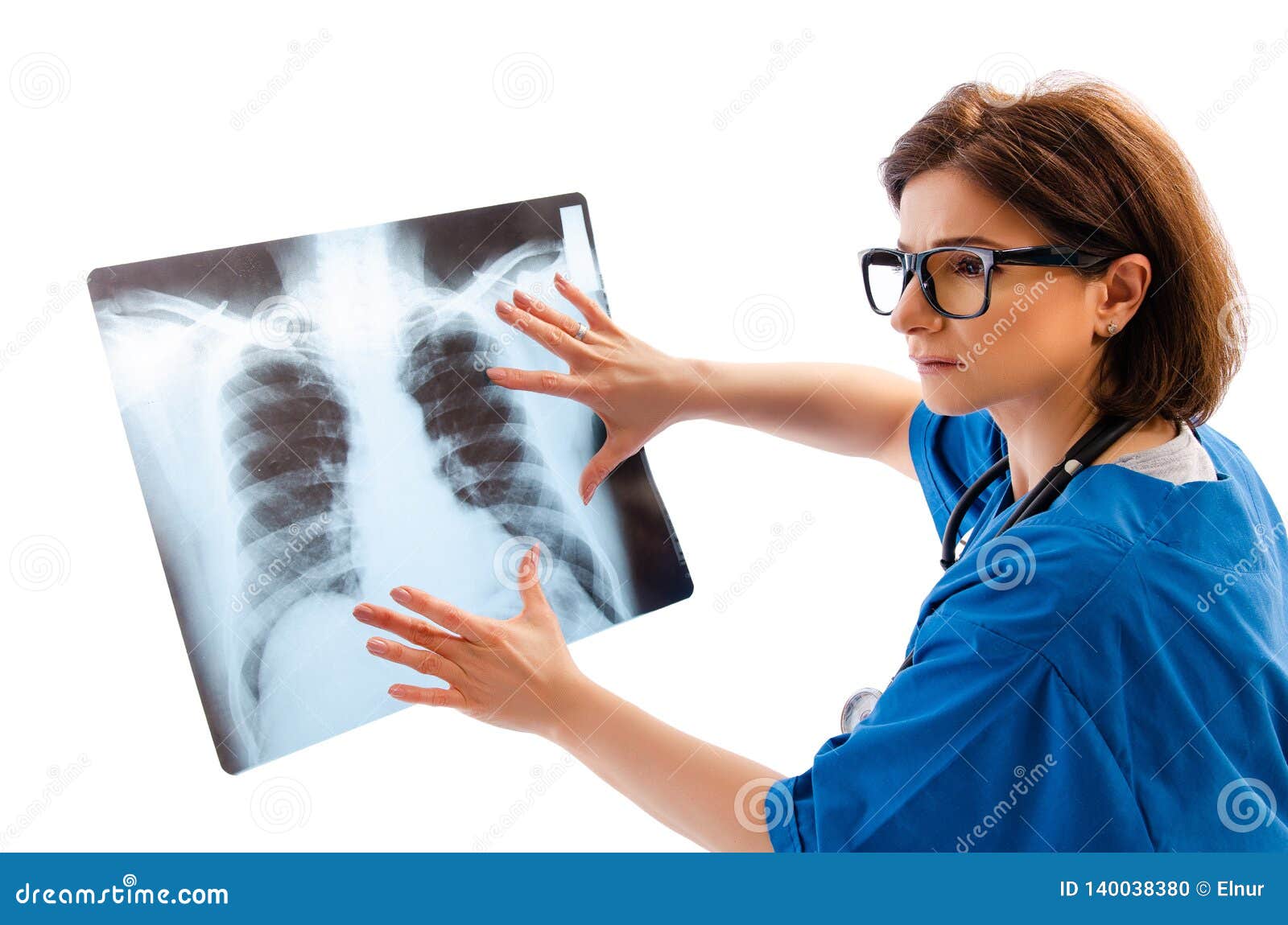 The Female Doctor Radiologist Isolated on White Stock Photo - Image of ...