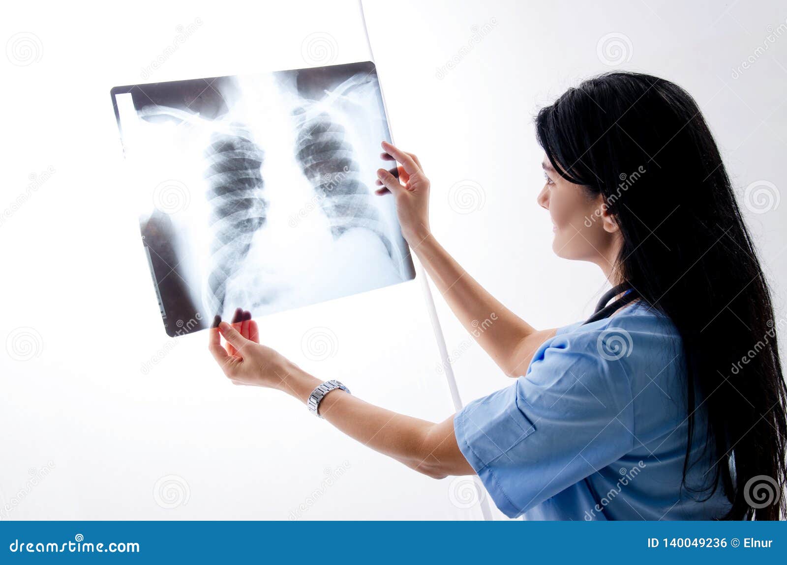 The Female Doctor Radiologist Working in the Clinic Stock Photo - Image ...