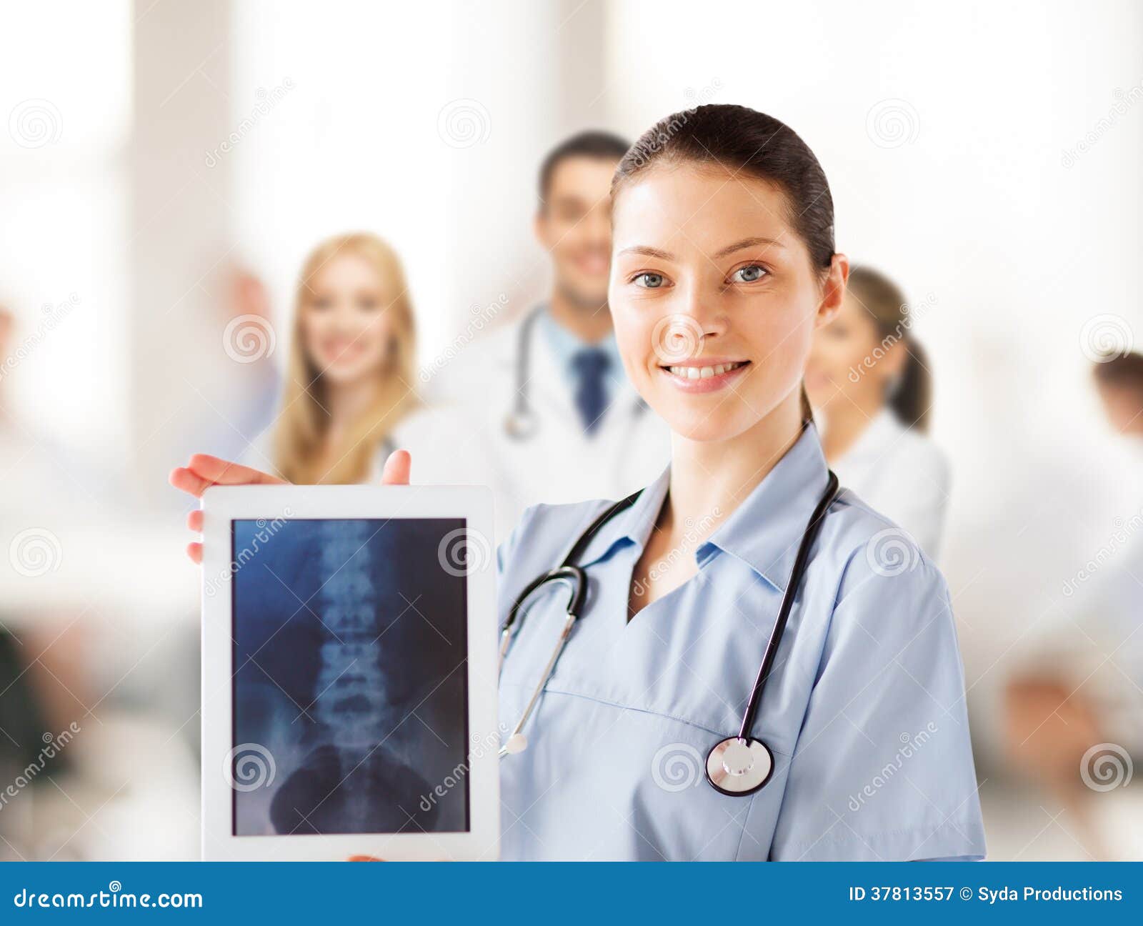 Female Doctor with X-ray on Tablet Pc Stock Image - Image of hospital ...