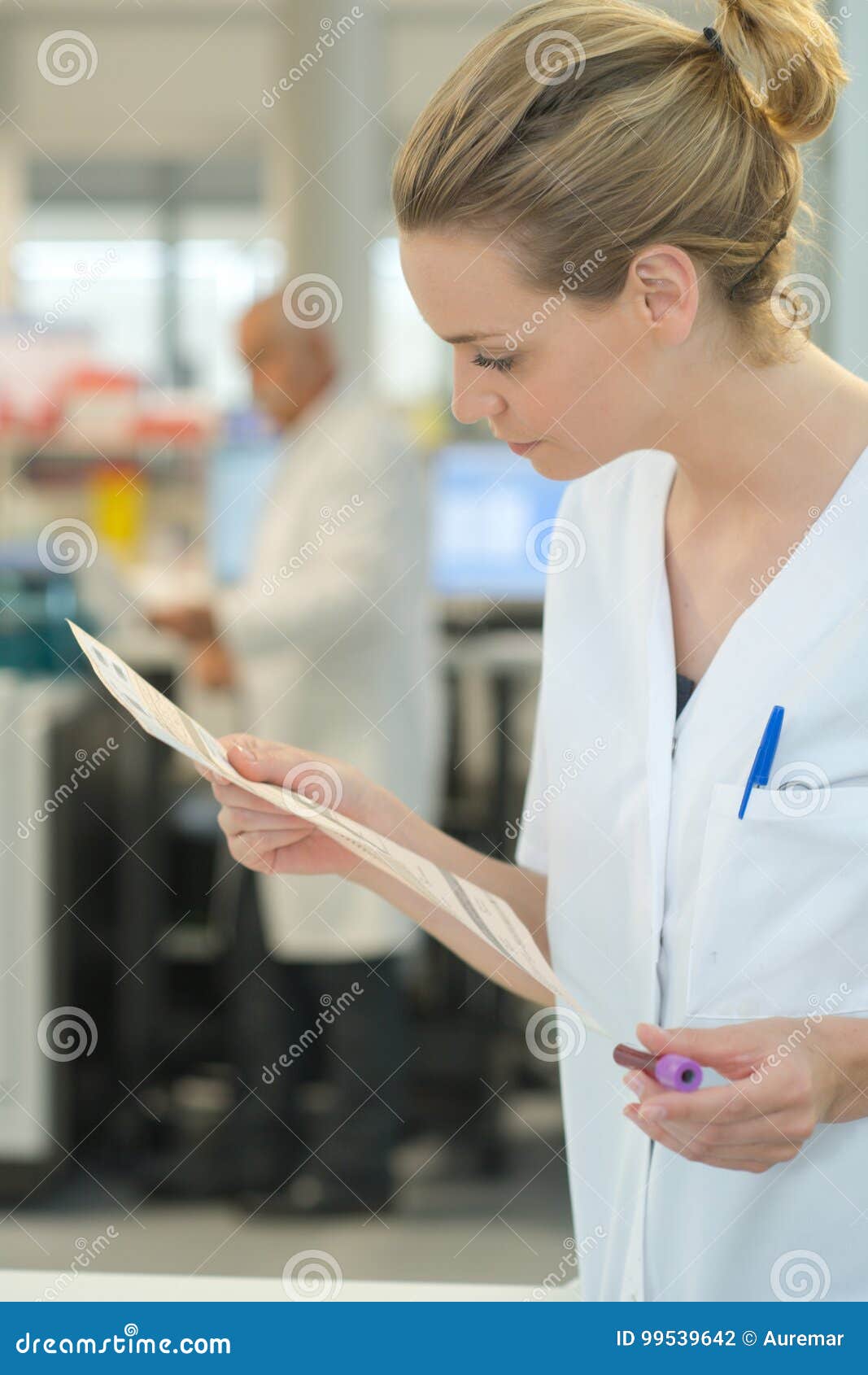 Female Doctor Reading Document Stock Photo - Image of role, record ...