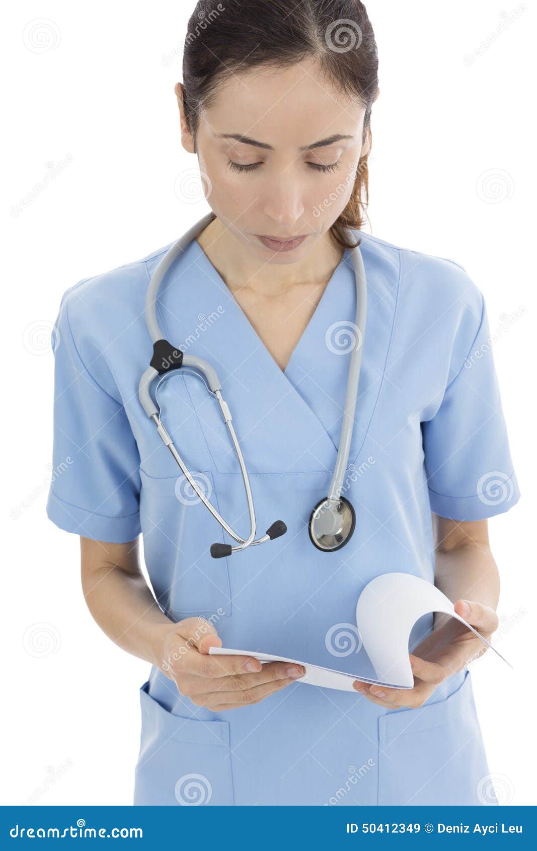 Female Doctor Reading Notes Stock Image - Image of hands, checking ...