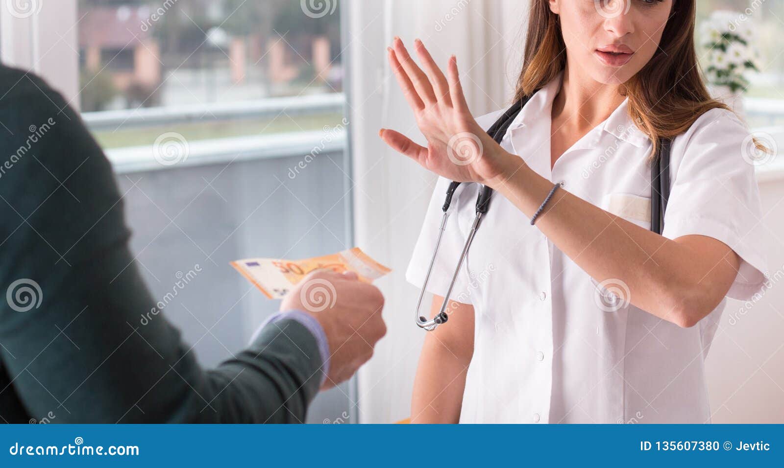 Doctor Refusing Money from Patient Stock Photo - Image of illegal ...