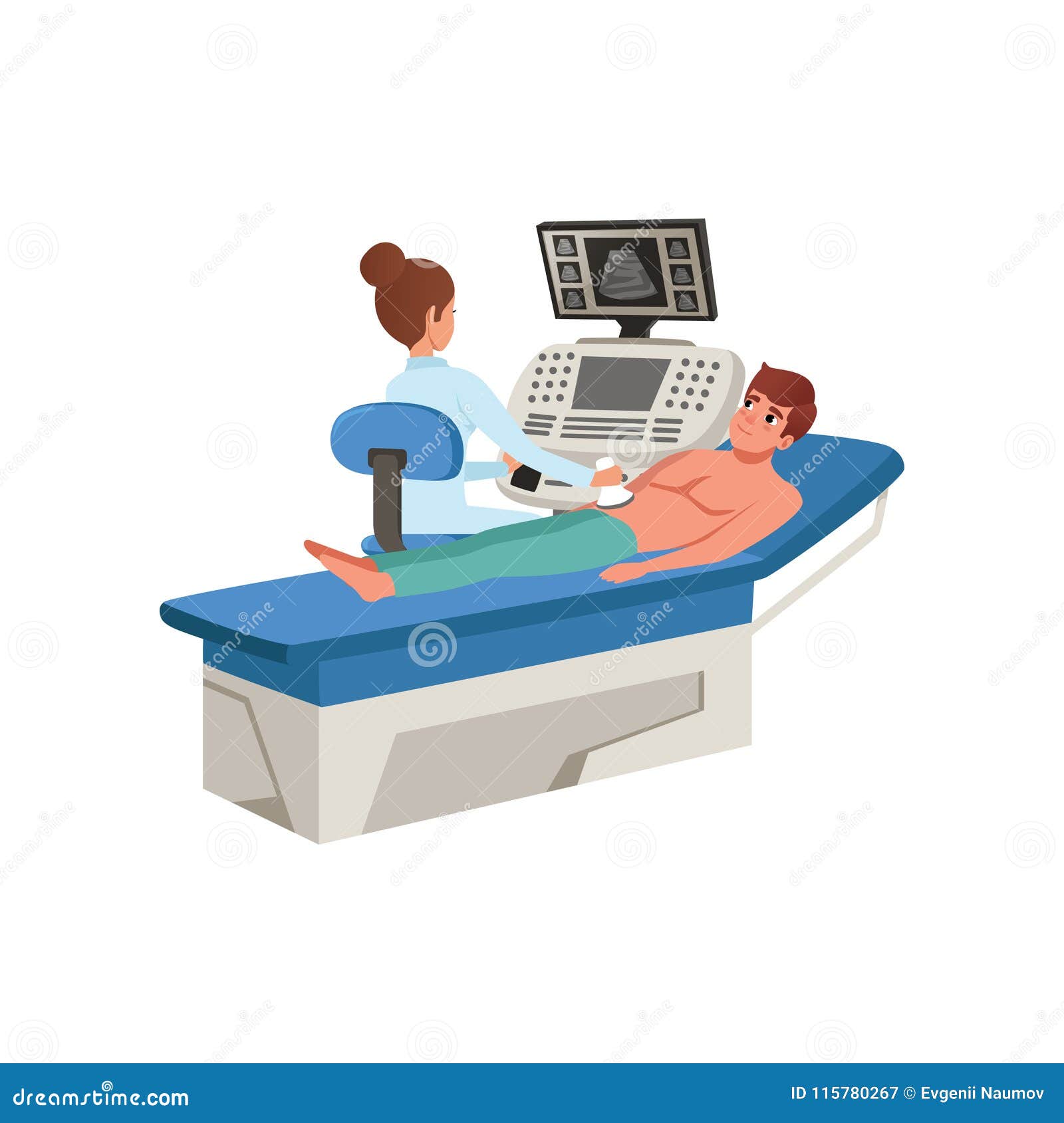 Female Doctor Scanning Young Man With Ultrasound Diagnostic Machine