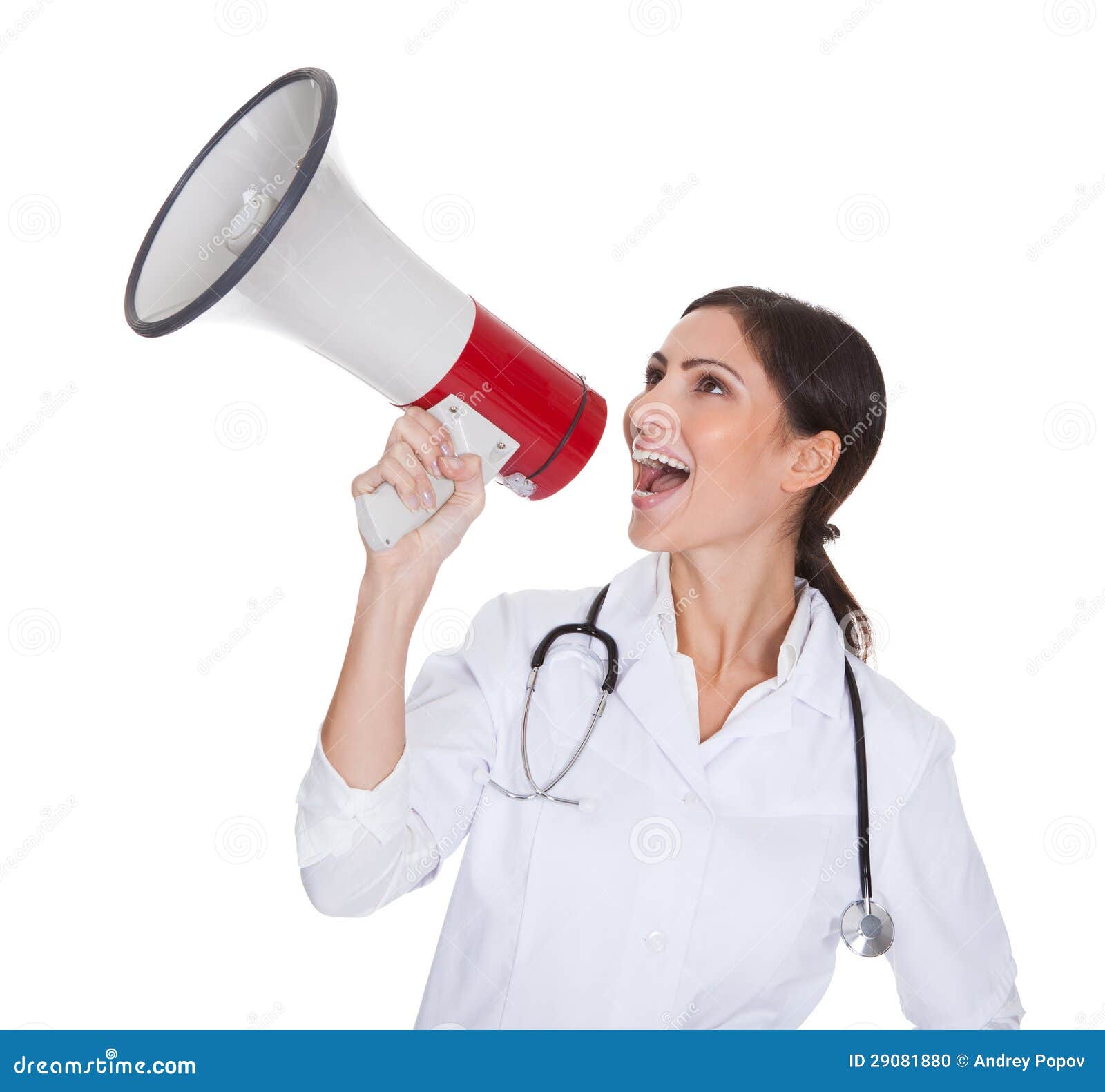 Female Doctor Shouting in Megaphone Stock Photo - Image of nurse ...
