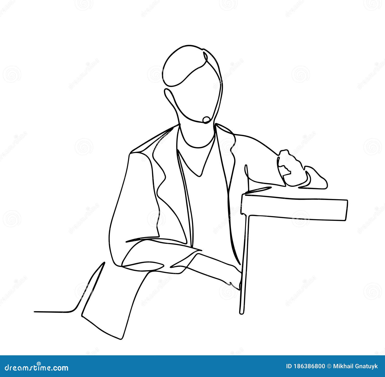 Female Doctor Sitting by Table Continuous One Line. Doctor One Line ...