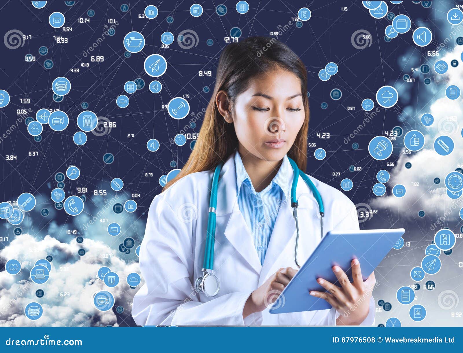 Female Doctor with Stethoscope Using Digital Tablet Stock Photo - Image ...