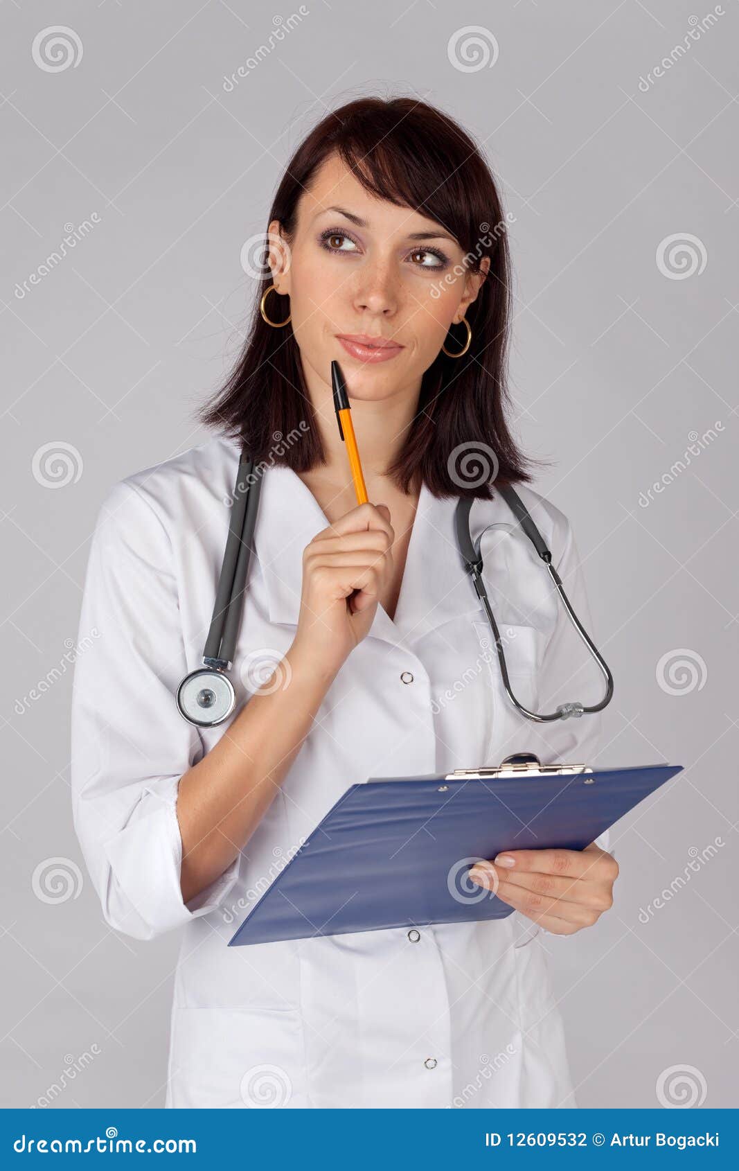 Female Doctor in Thoughtful Pose Stock Photo - Image of confident ...