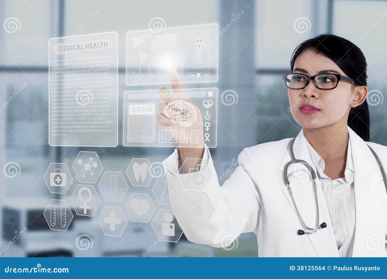 Female Doctor Touching Medical Interface Stock Photo - Image of indian ...