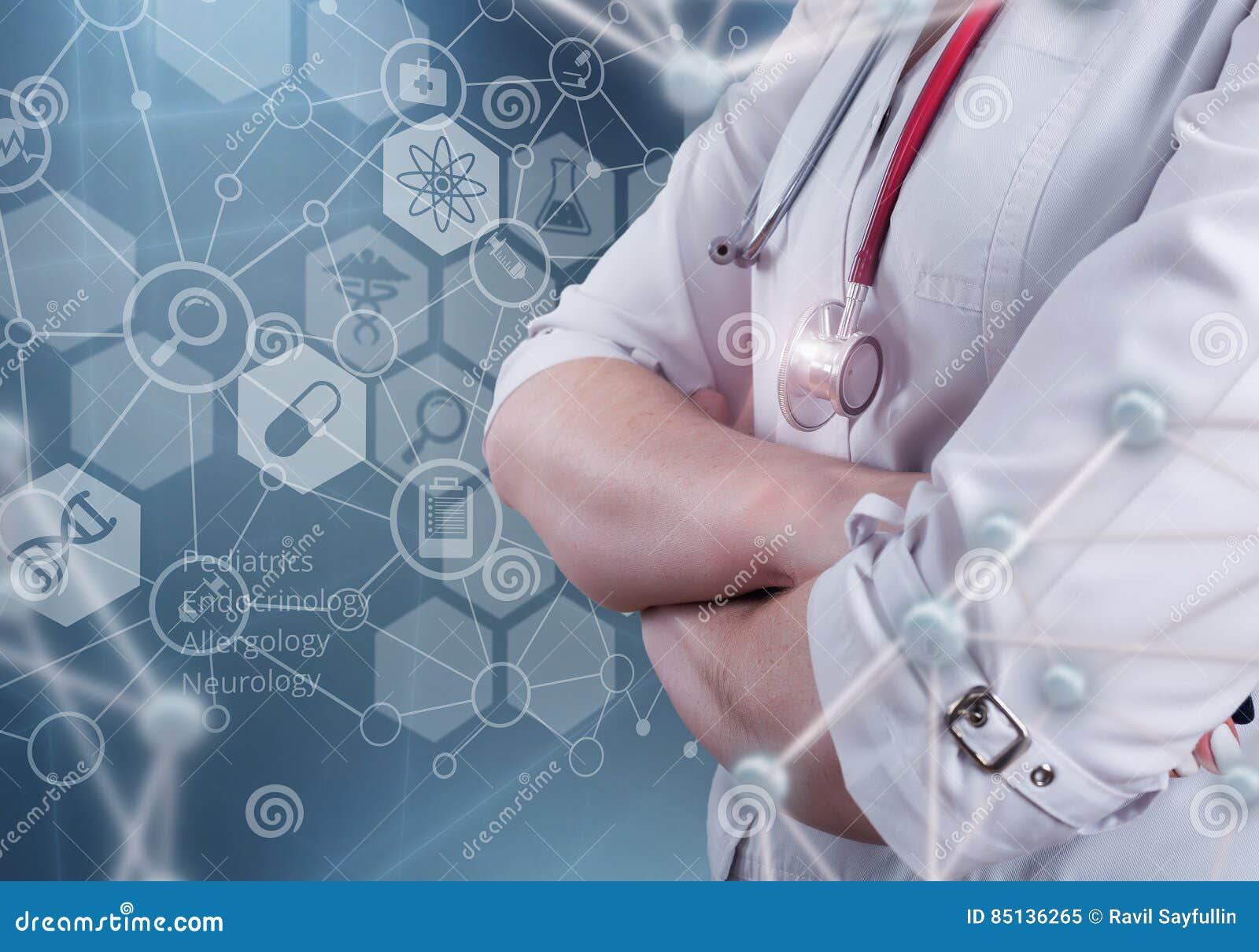 A Female Doctor and Virtual Computer Interface in 3D Illustration Stock ...