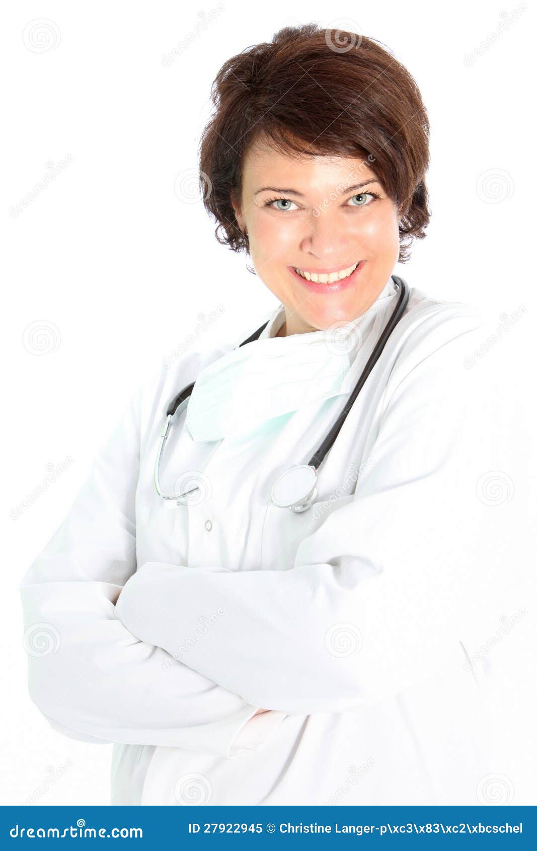 Female Doctor Wearing Stethoscope and Smiling. Stock Image - Image of ...