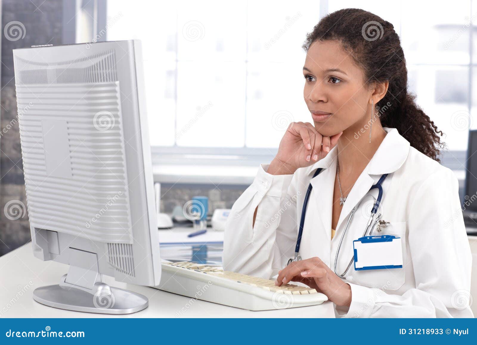 Female Doctor Working on Computer Stock Image - Image of expert, female ...