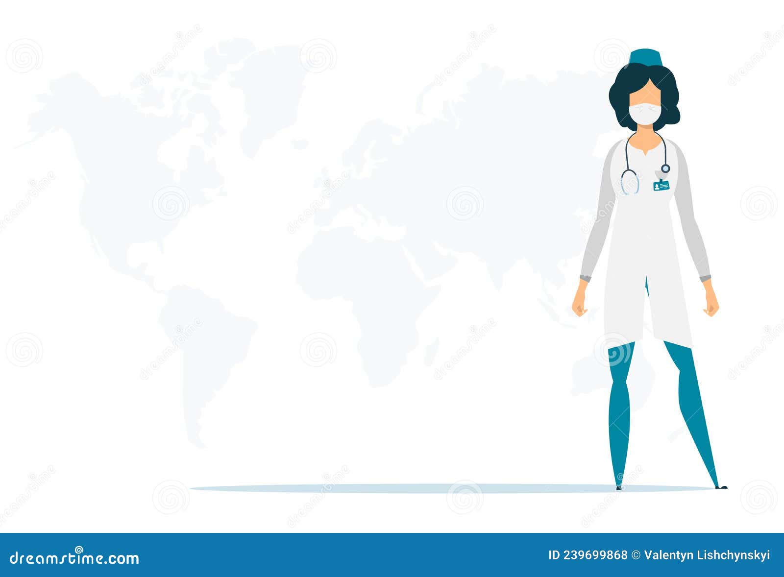 Female Doctor in World Map Background. Vector Image Stock Vector ...