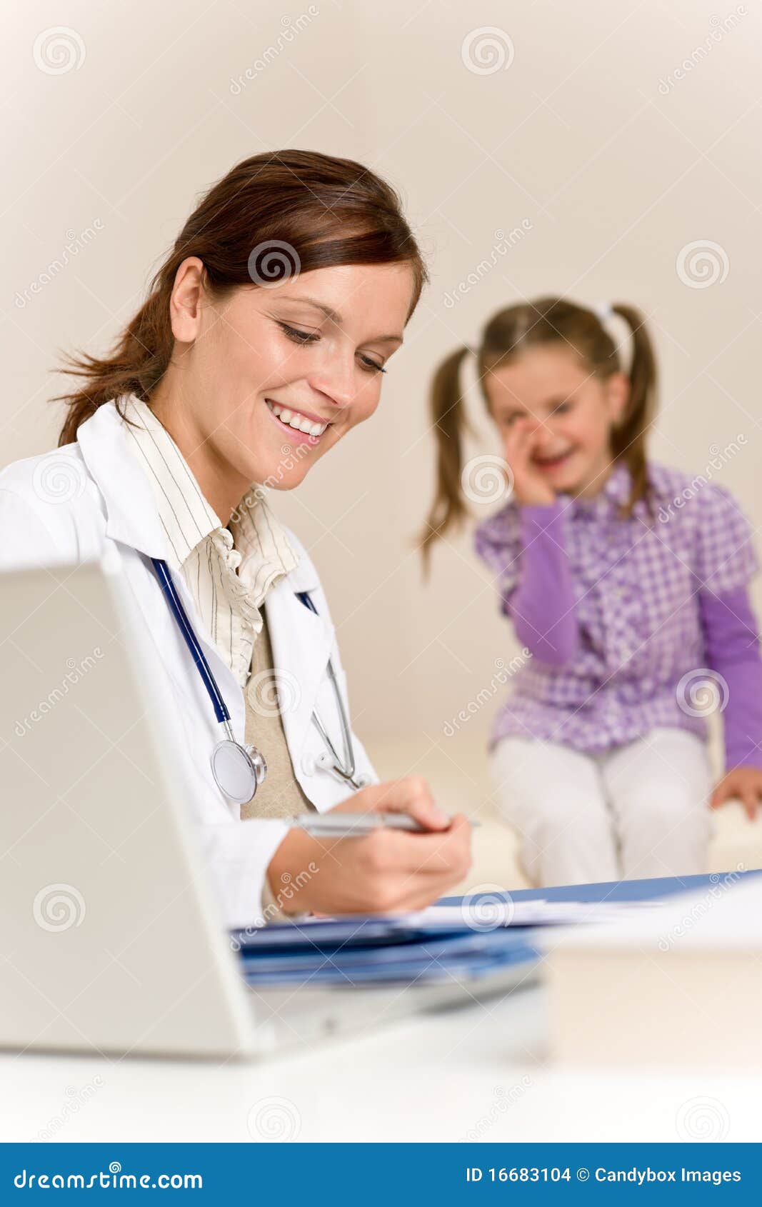 Female Doctor Write Prescription for Child Stock Photo - Image of ...