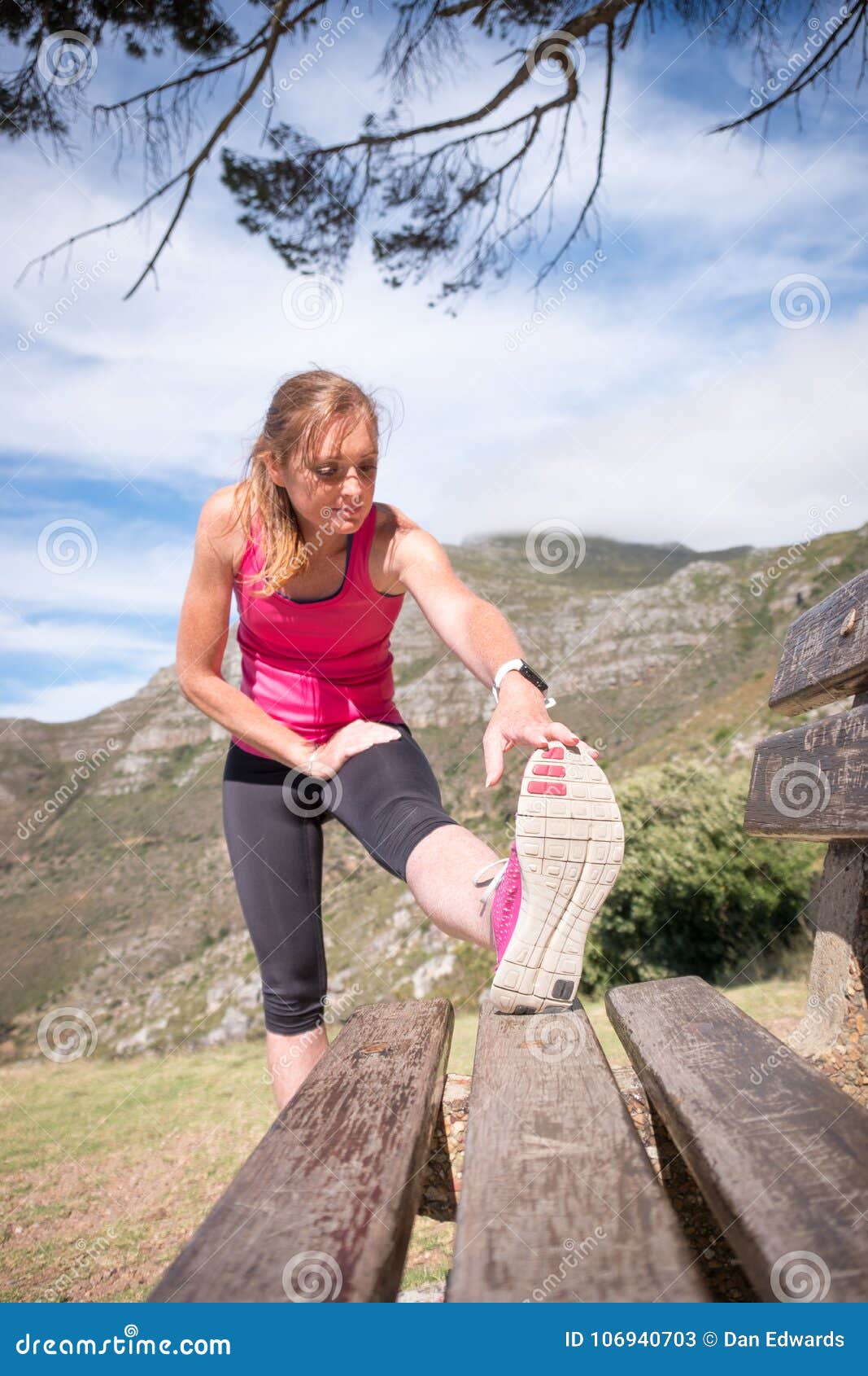 Female Doing a Hamstring Stretch Stock Image - Image of exercising ...