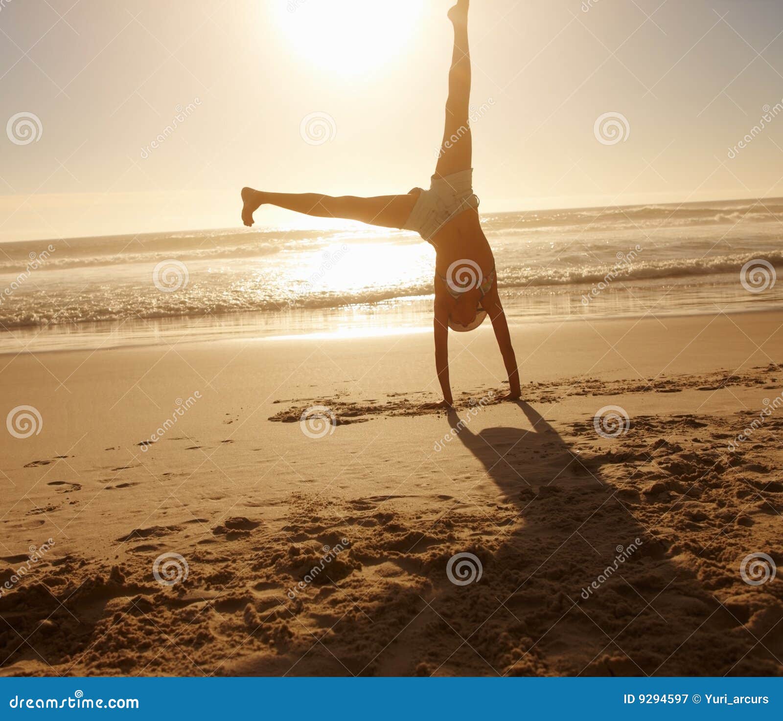 Female Doing Handstand at the Beach Stock Image - Image of gymnast ...