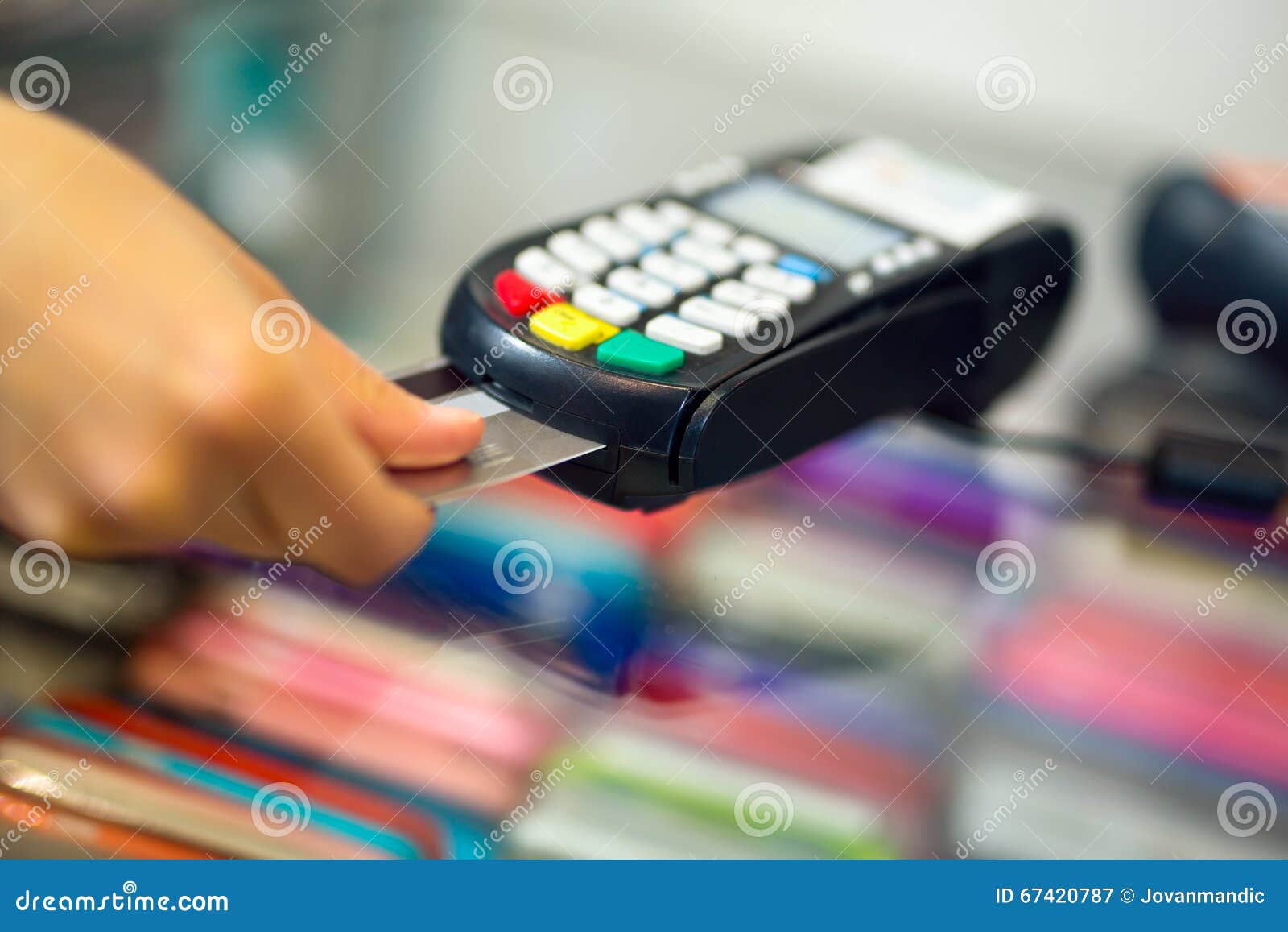Female Doing Purchase through Payment Machine Stock Image - Image of ...