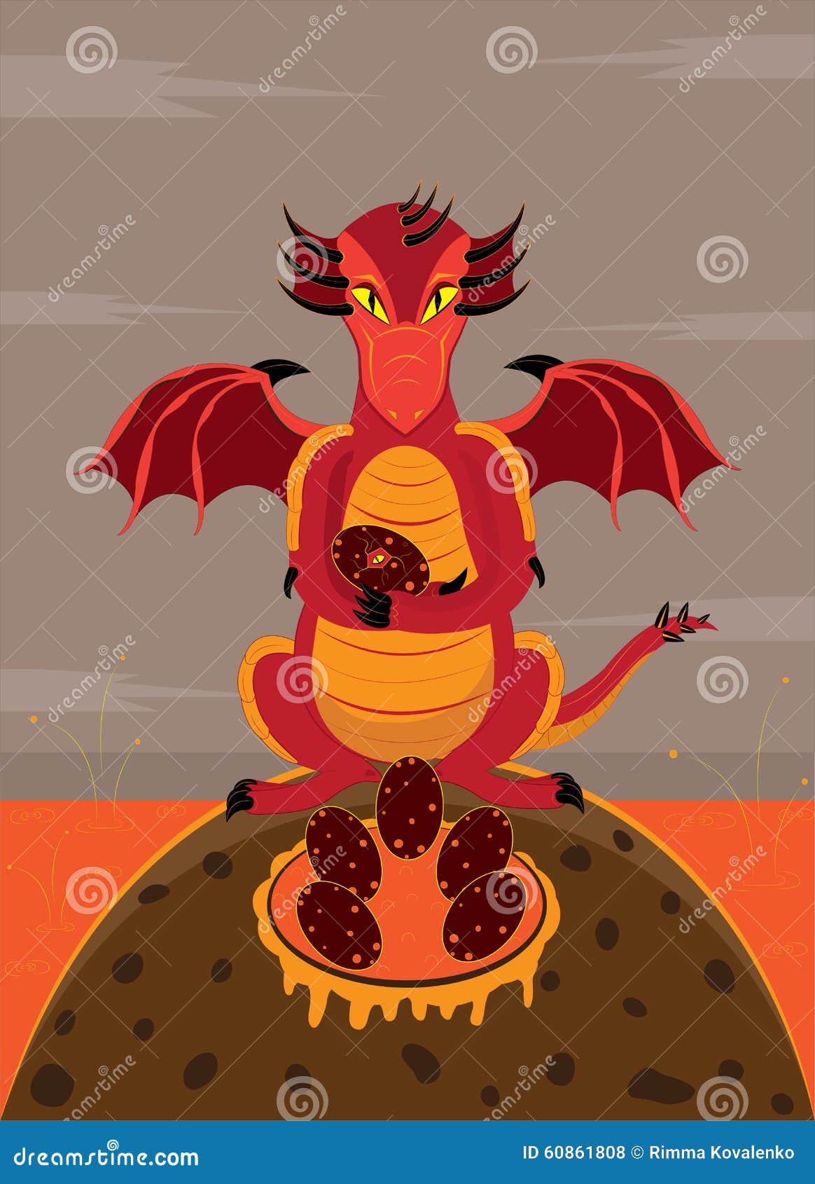 The Female of a Dragon Guards a Nest from Eggs Stock Vector ...