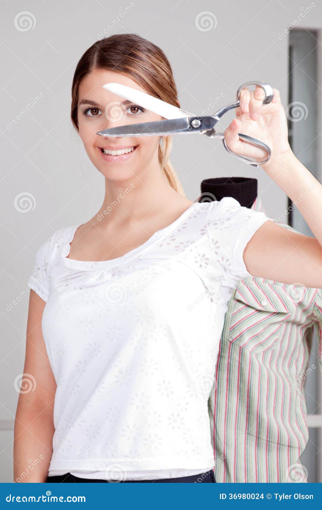 Female Dressmaker Holding Scissors Stock Photo - Image of modiste ...