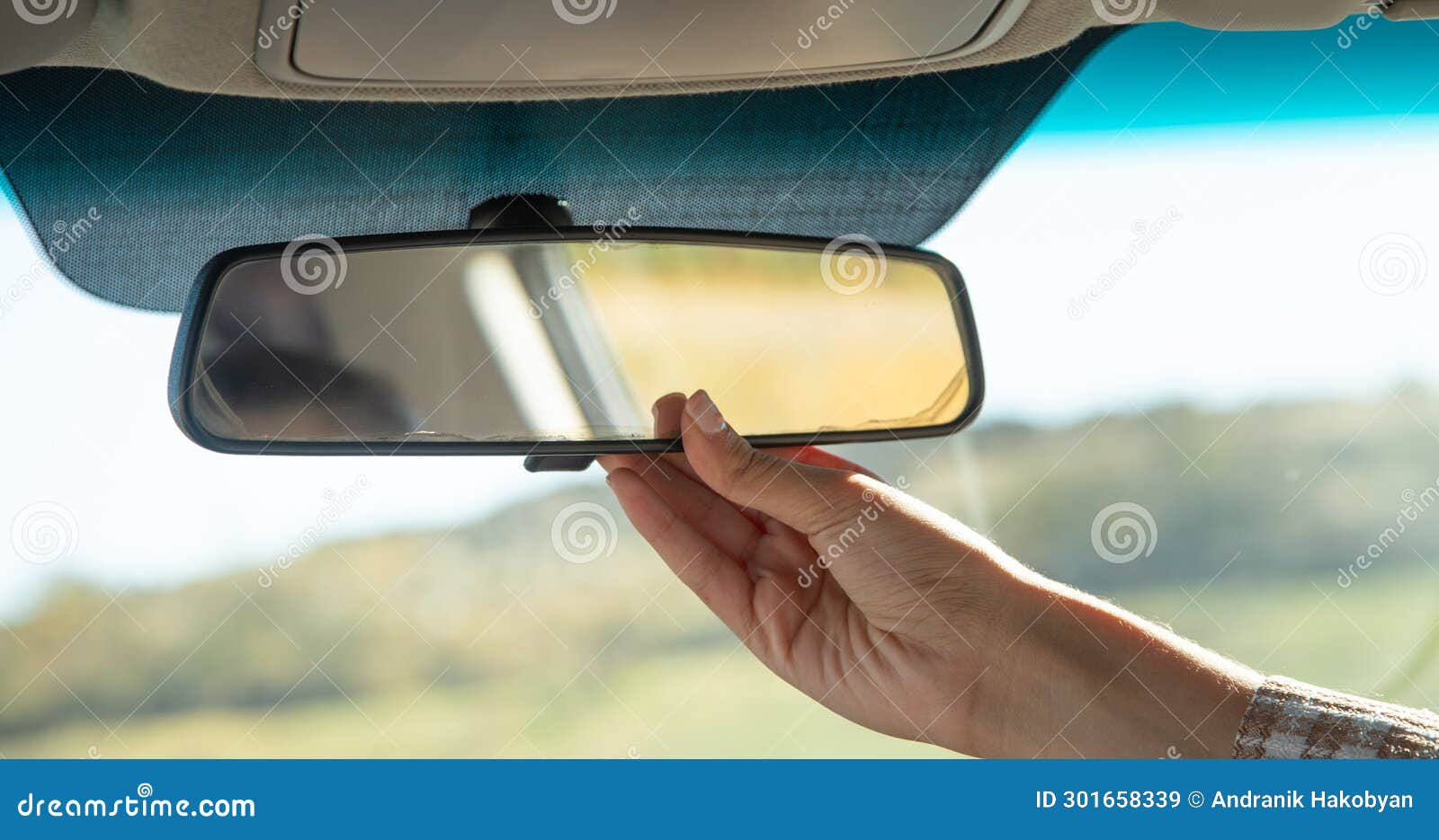 Female Driver Adjusting Mirror and Driving Car Stock Image - Image of ...