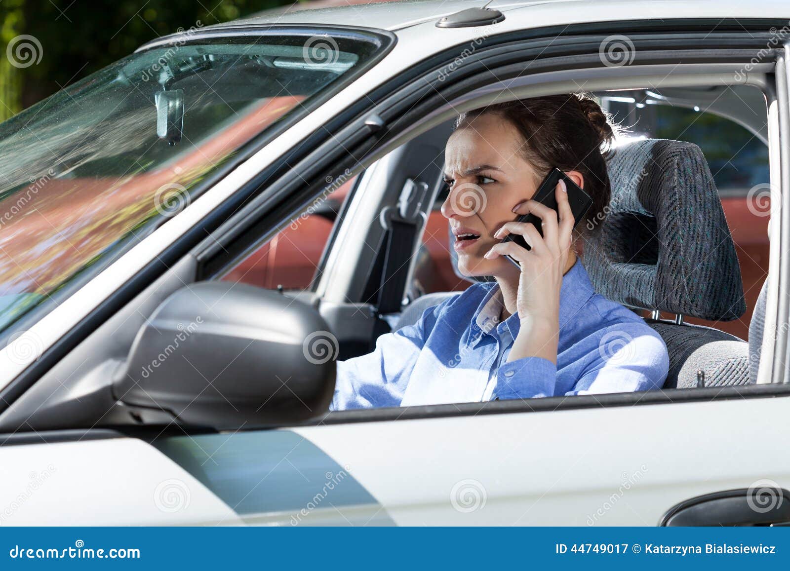 Female Driver Calling on Mobile Phone Stock Image - Image of close ...