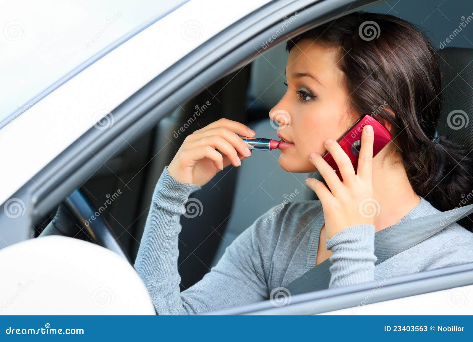 Female Driver Doing Make-up. Stock Image - Image of inside, gorgeous ...