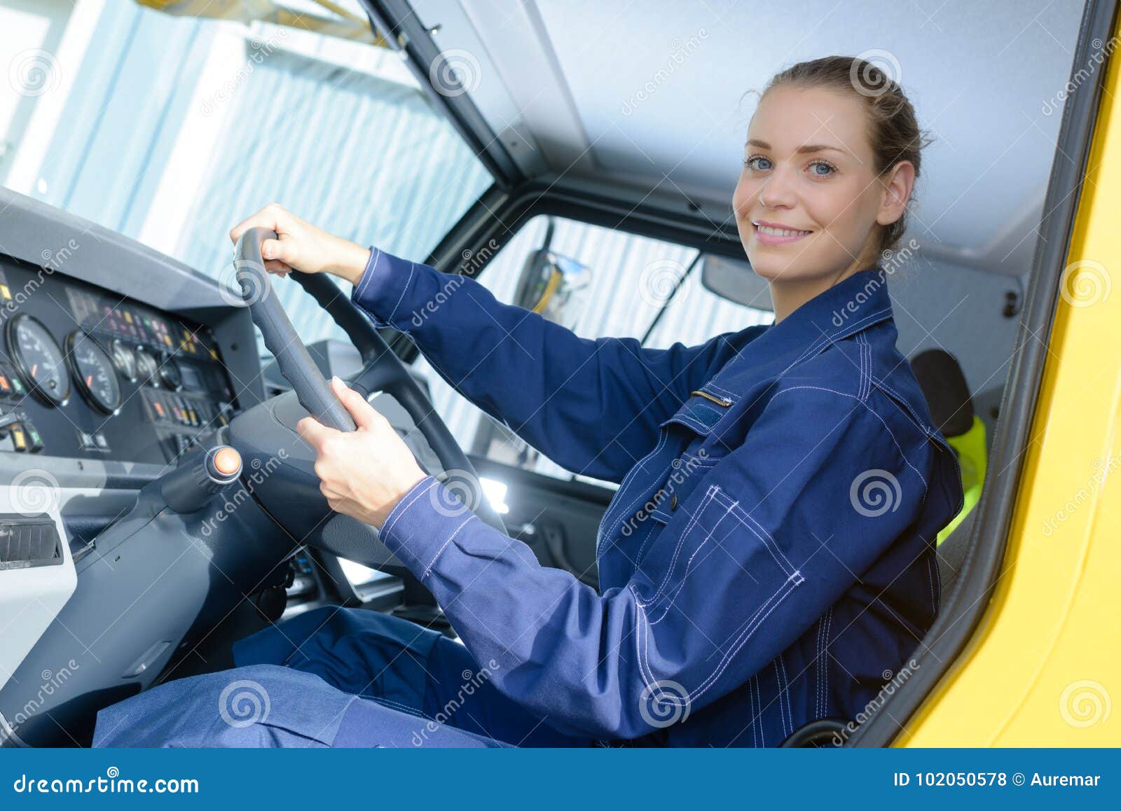 Female Driver Looking Out Truck Stock Photo - Image of looking, trailer ...