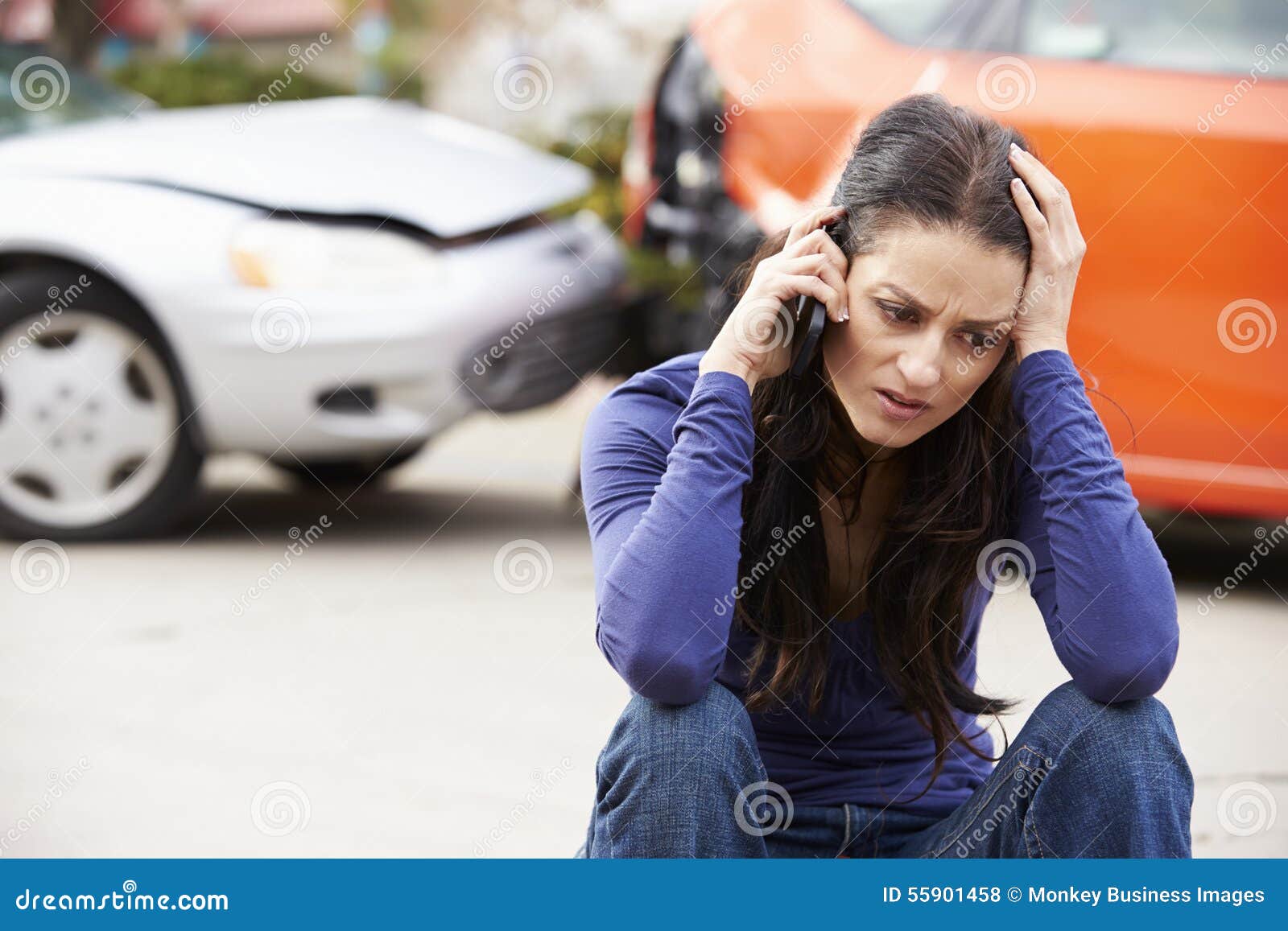 Female Driver Making Phone Call after Traffic Accident Stock Photo ...