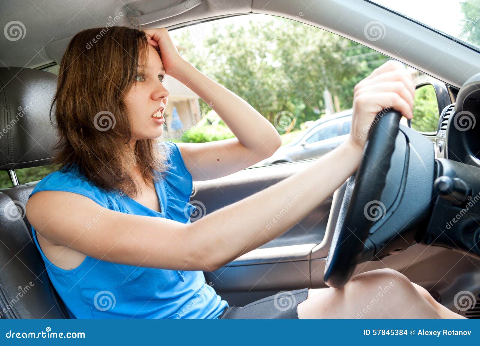 Female Driver Panic in a Car Stock Photo - Image of break, arguing ...