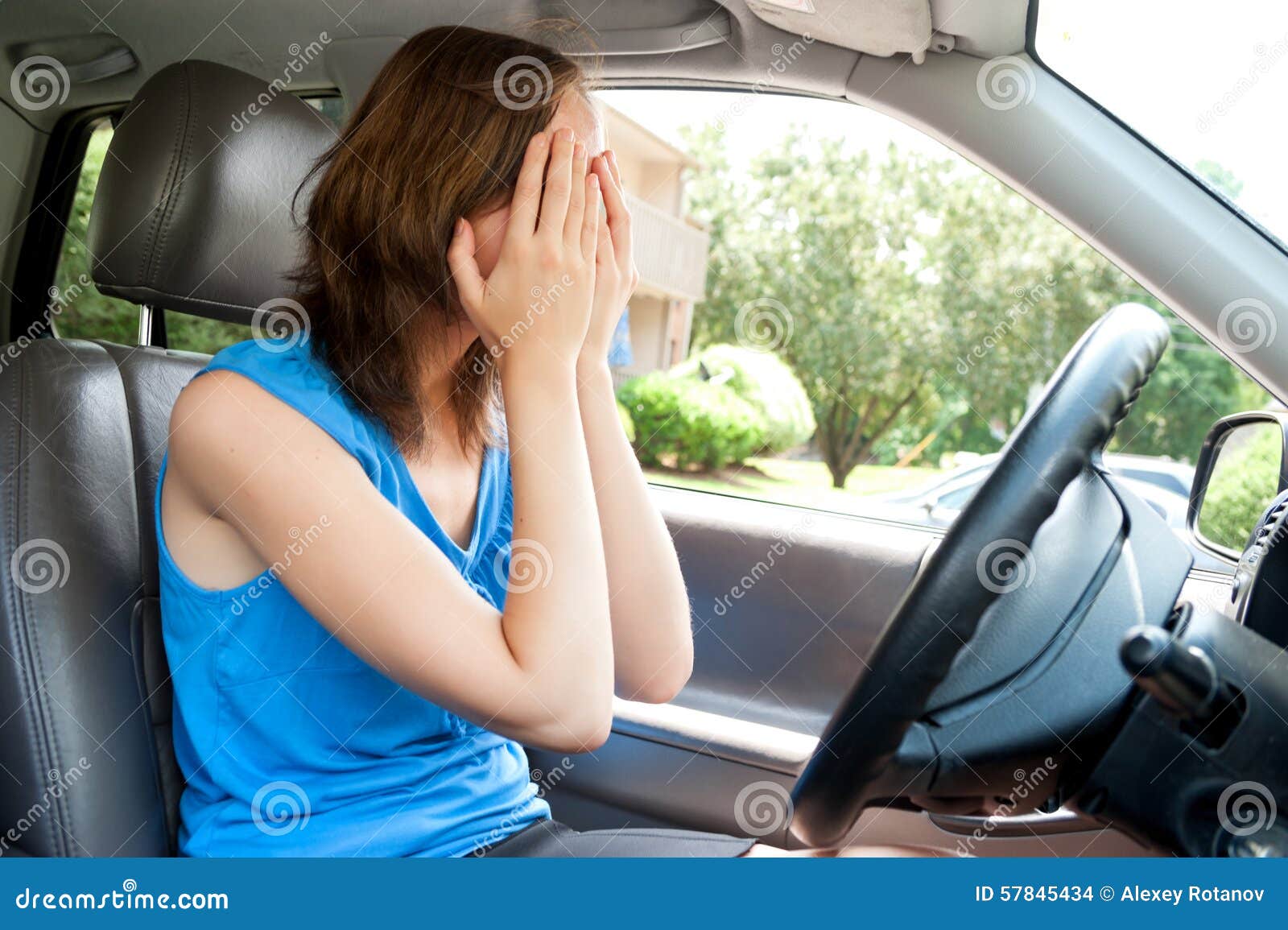 Female Driver Panic in a Car Stock Photo - Image of idiot, frustration ...