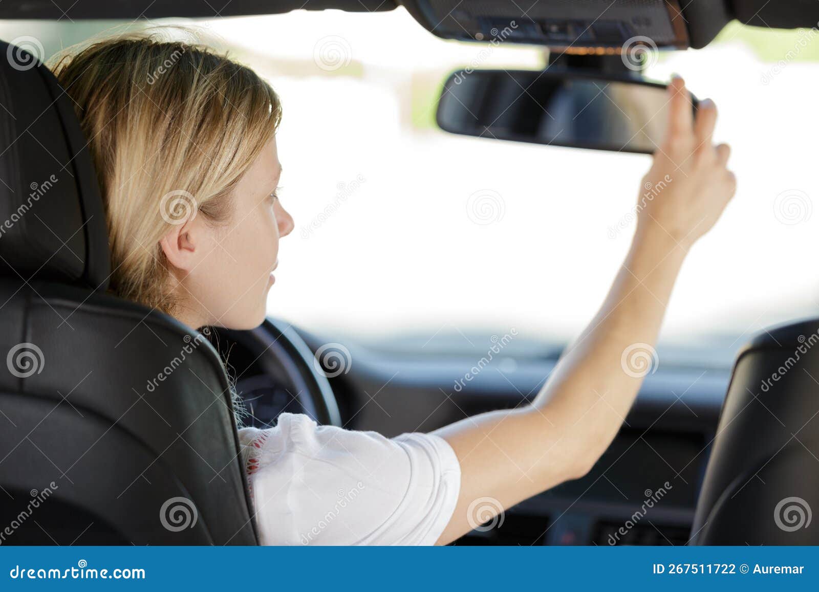 Female Driver Rear View Mirror Stock Photo - Image of automobile ...