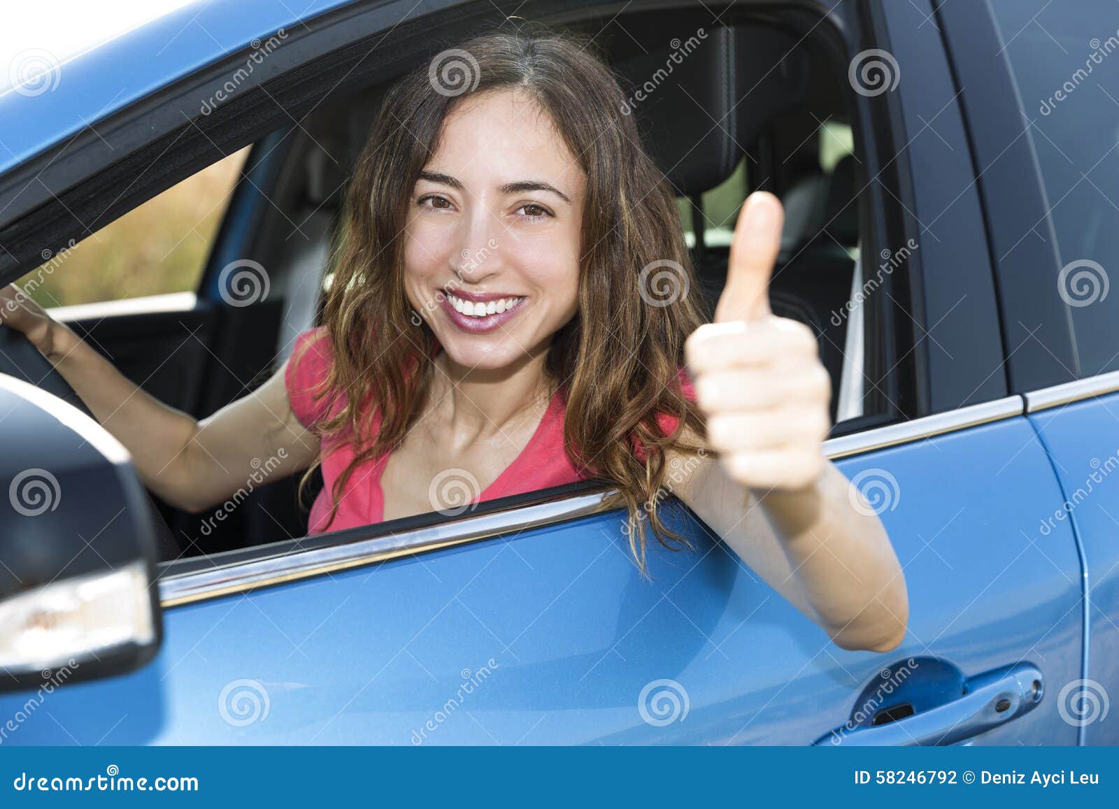 Female driver thumbs up stock photo. Image of success - 58246792