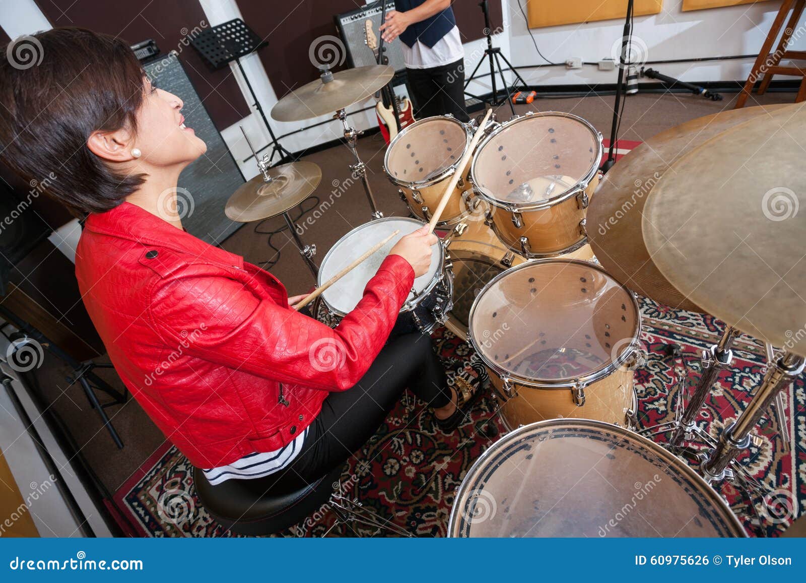 Female Drummer Performing in Recording Studio Stock Photo - Image of ...