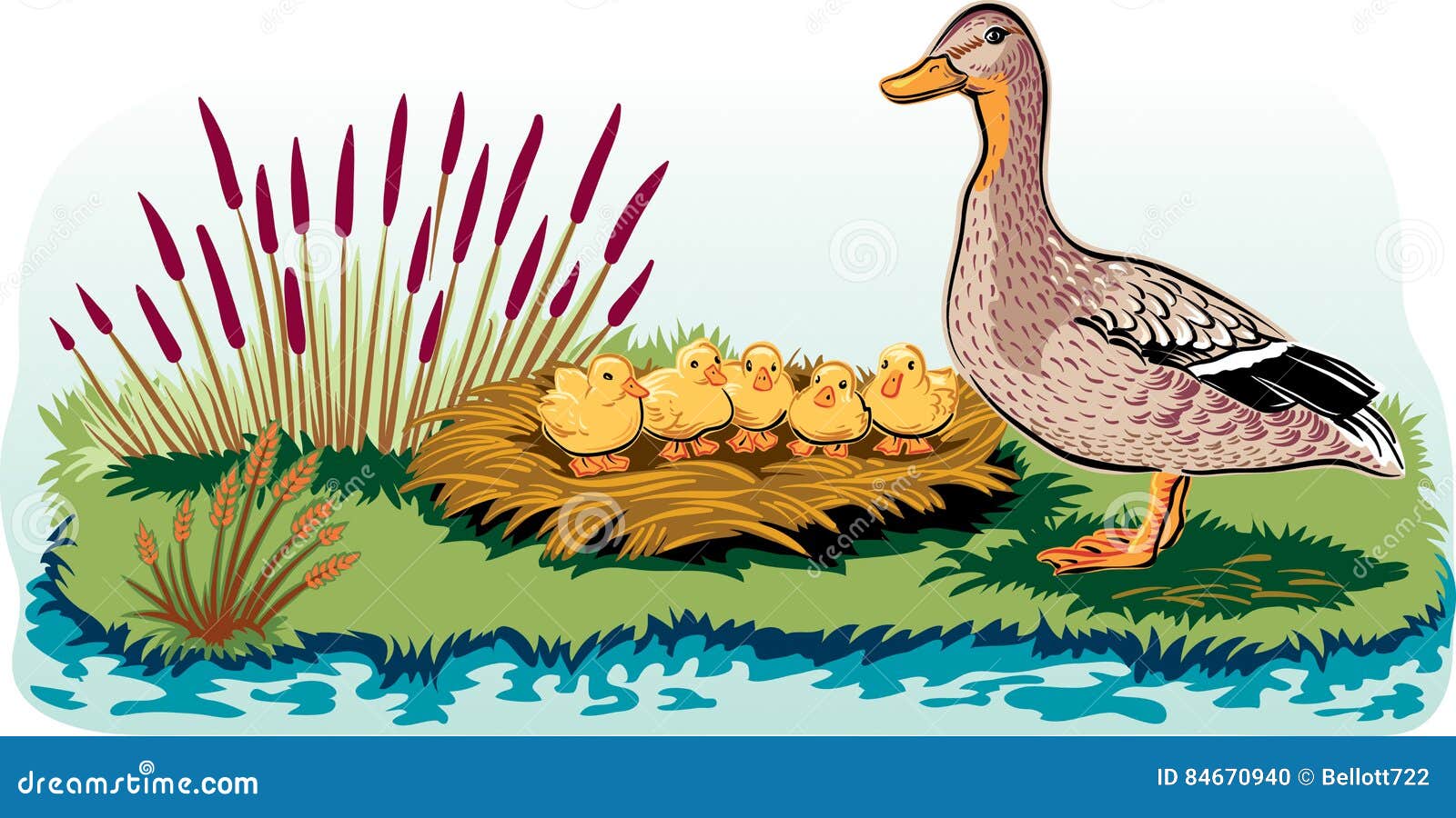 Female duck with chicks. stock illustration. Illustration of chick ...