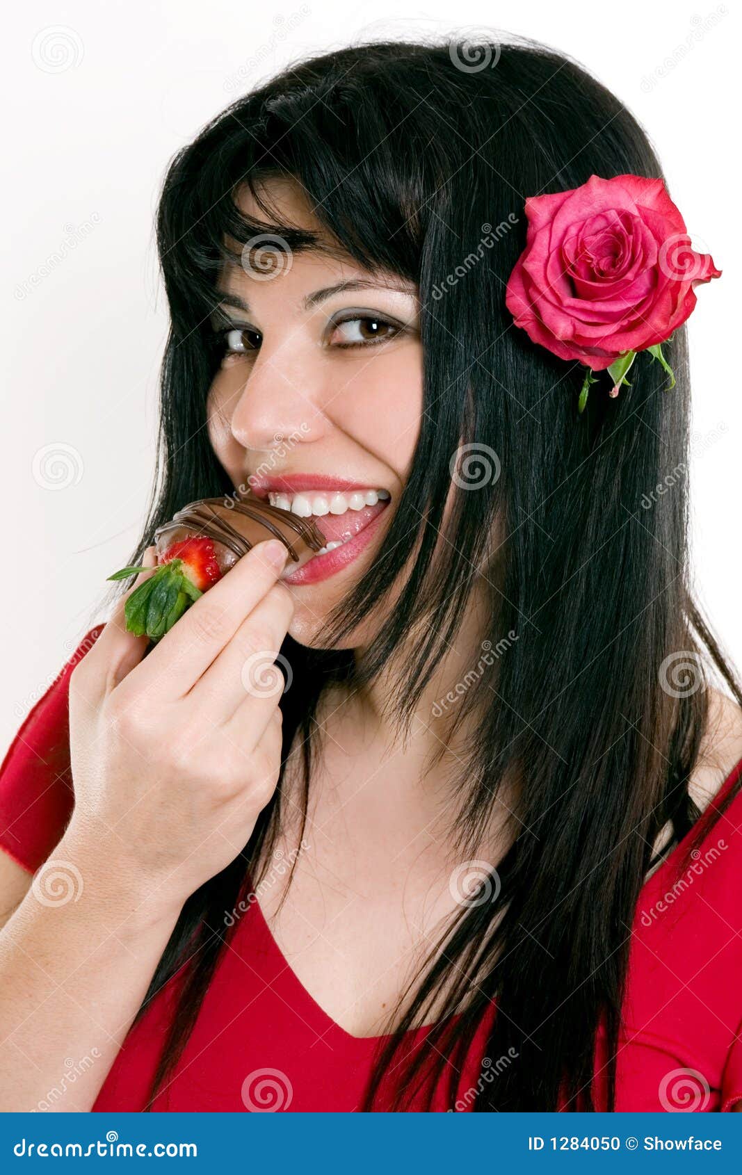 Female Eating Fresh Strawberries in Chocolate Stock Photo - Image of ...